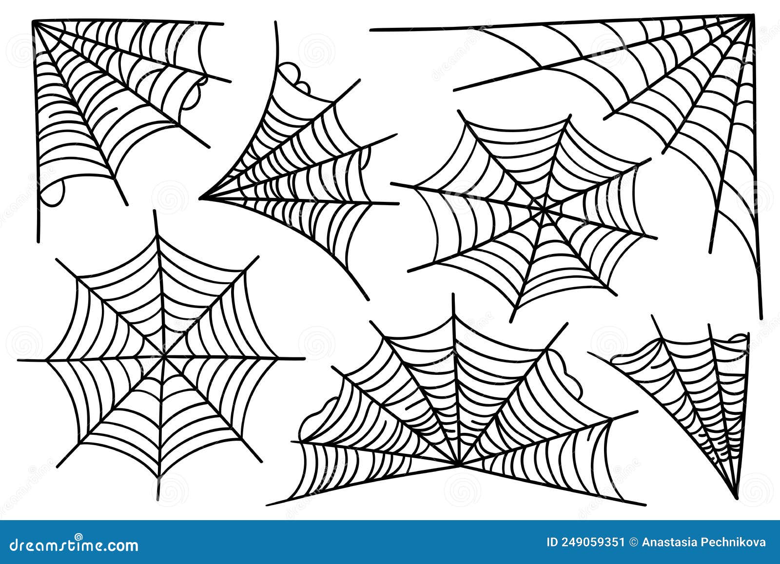Web Spider Vector Illustration Set. Outline Illustration of Spider Web ...