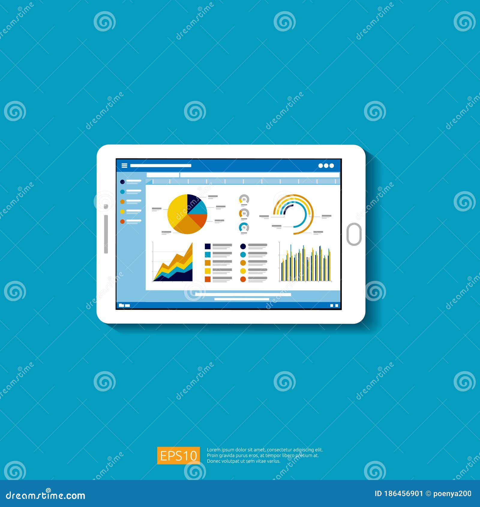 Web Statistics Analytic Charts on Mobile Device Screen. Flat Vector ...