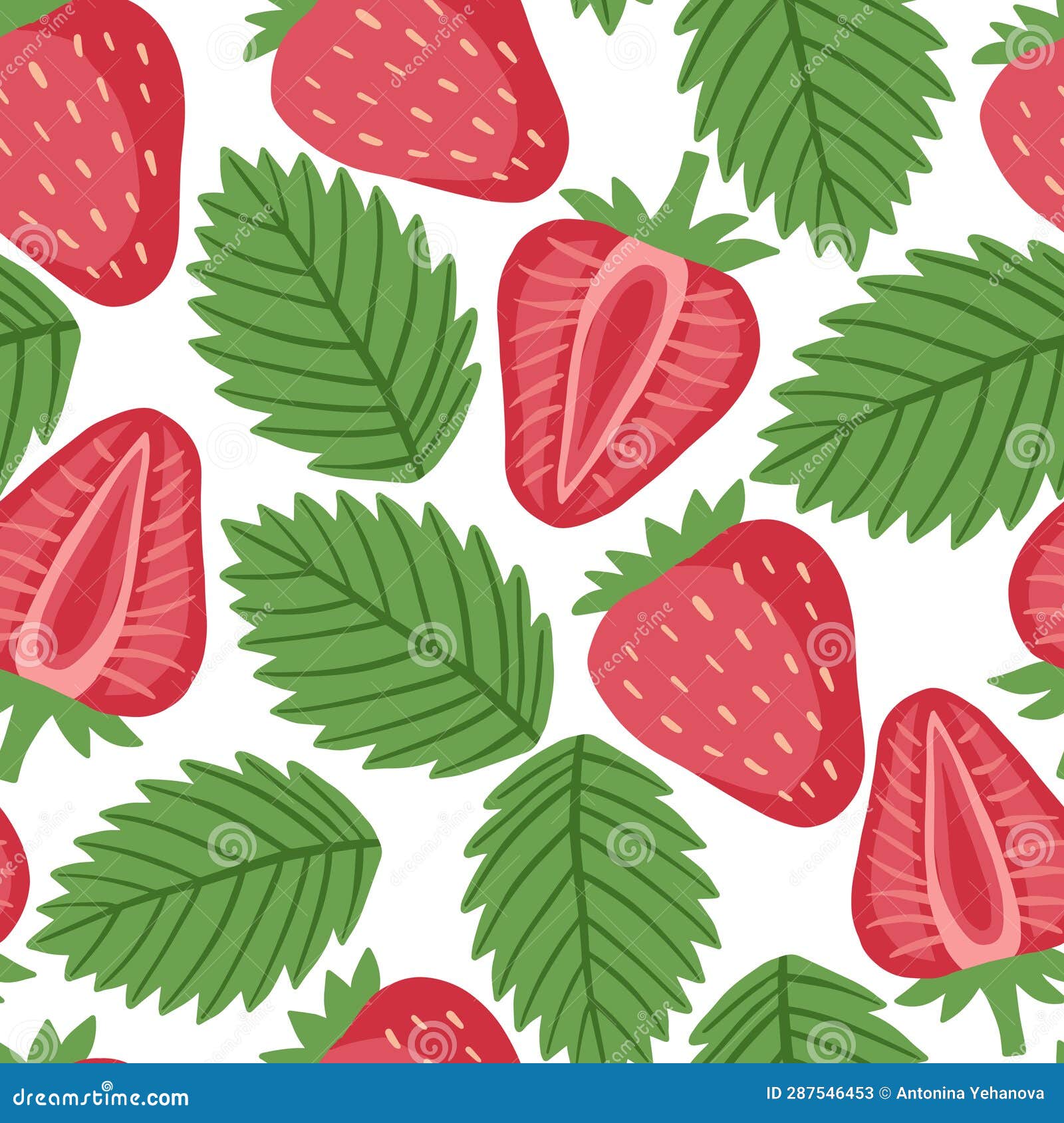 Strawberries and Leaves. Vector Illustration. Seamless Pattern Stock ...