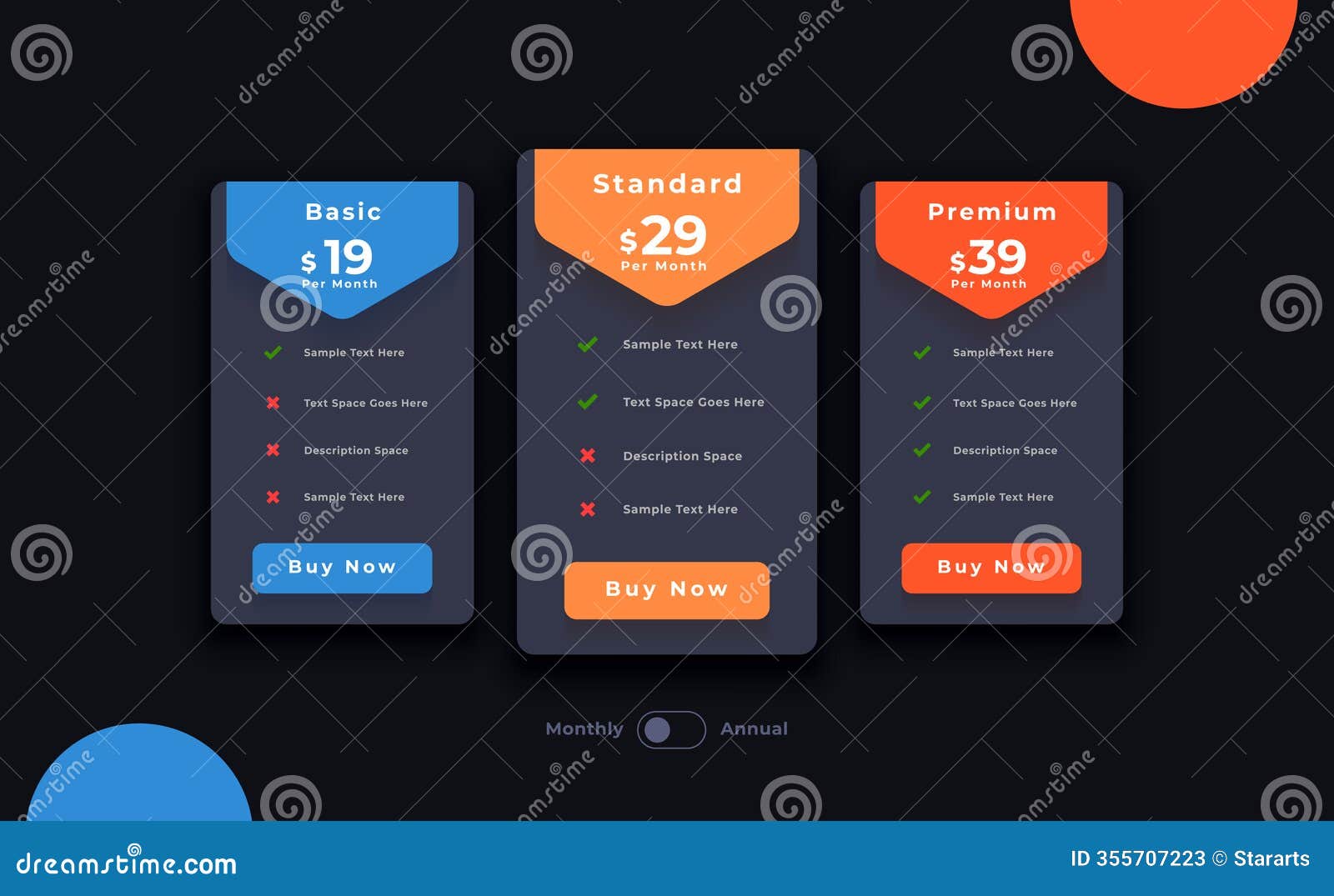 Web Subscription Plan and Price Checklist Dark Template Design Stock ...