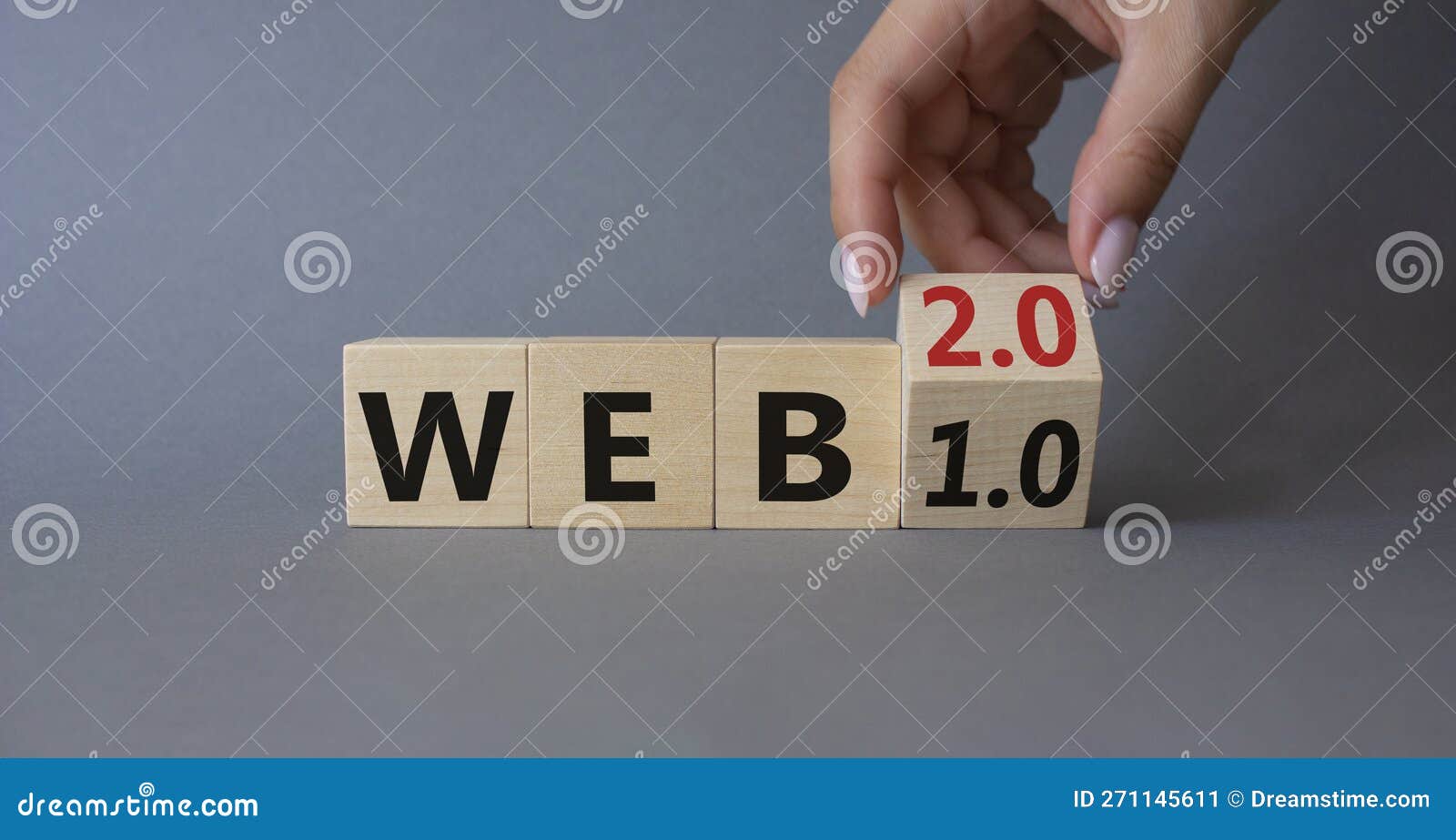 WEB 2 or 1 Symbol. Businessman Hand Turnes Cube and Changes Word WEB 1. ...
