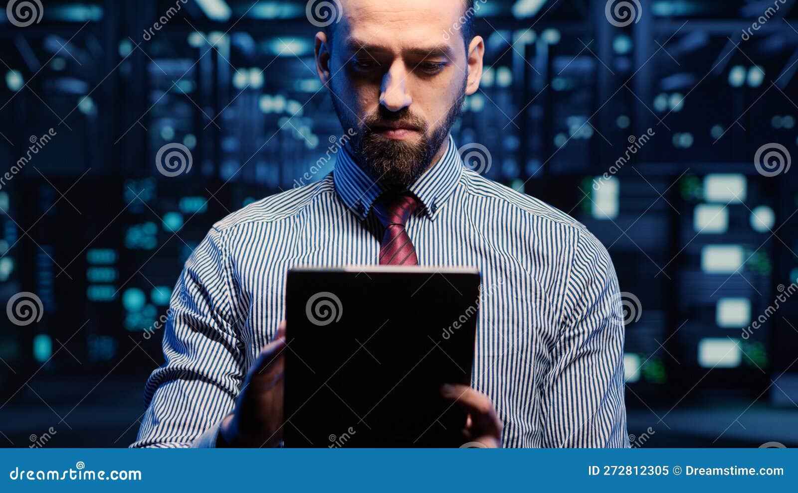 It Web Technician Working in Data Center with Tablet Stock Image ...