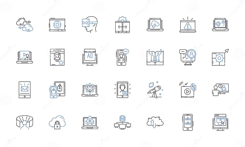 Web Technology Line Icons Collection Html Css Javascript Php Python Ruby Aspnet Vector