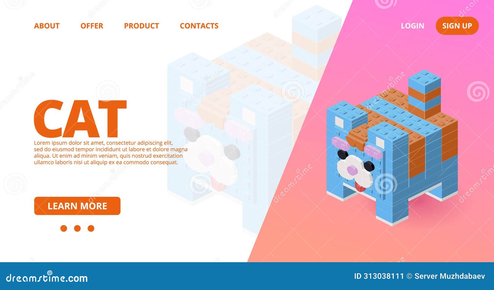 Web Template with a Blue Cat. Vector Stock Illustration - Illustration ...