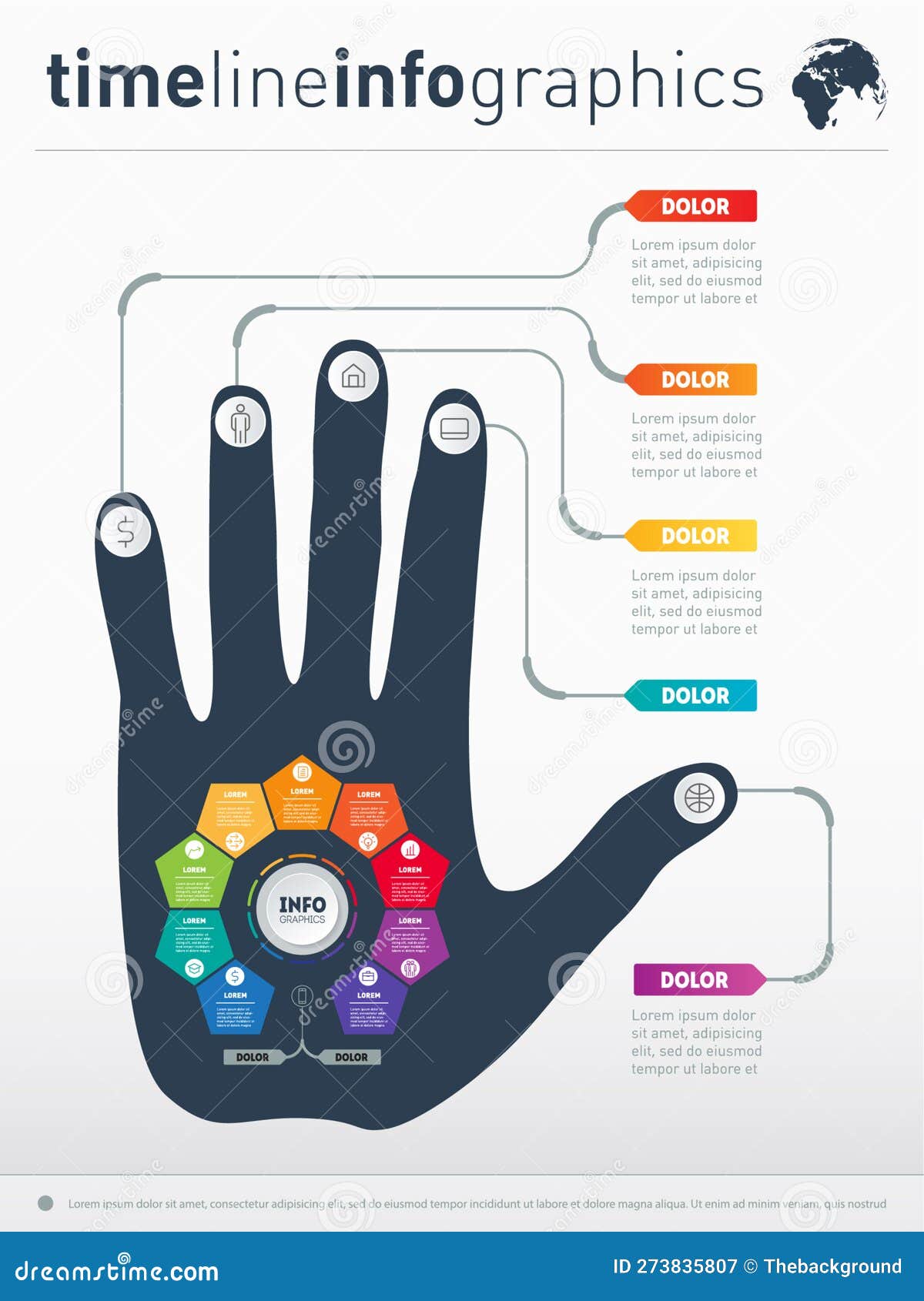 Web Template of a Chart. Part of the Report with Human Hand and Icons ...