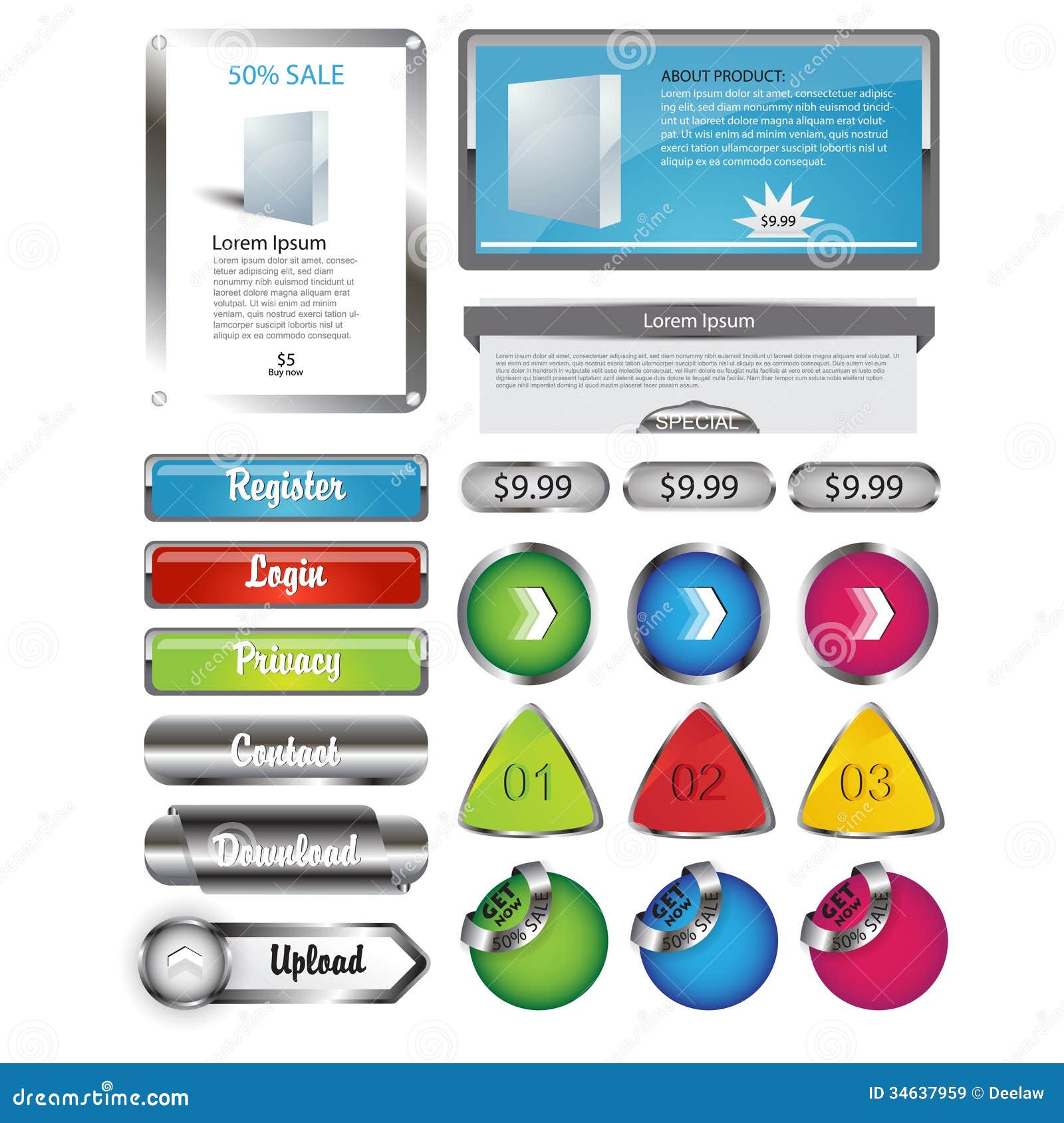 Web Template Elements Metallic Vector EPS10 Stock Vector - Illustration ...