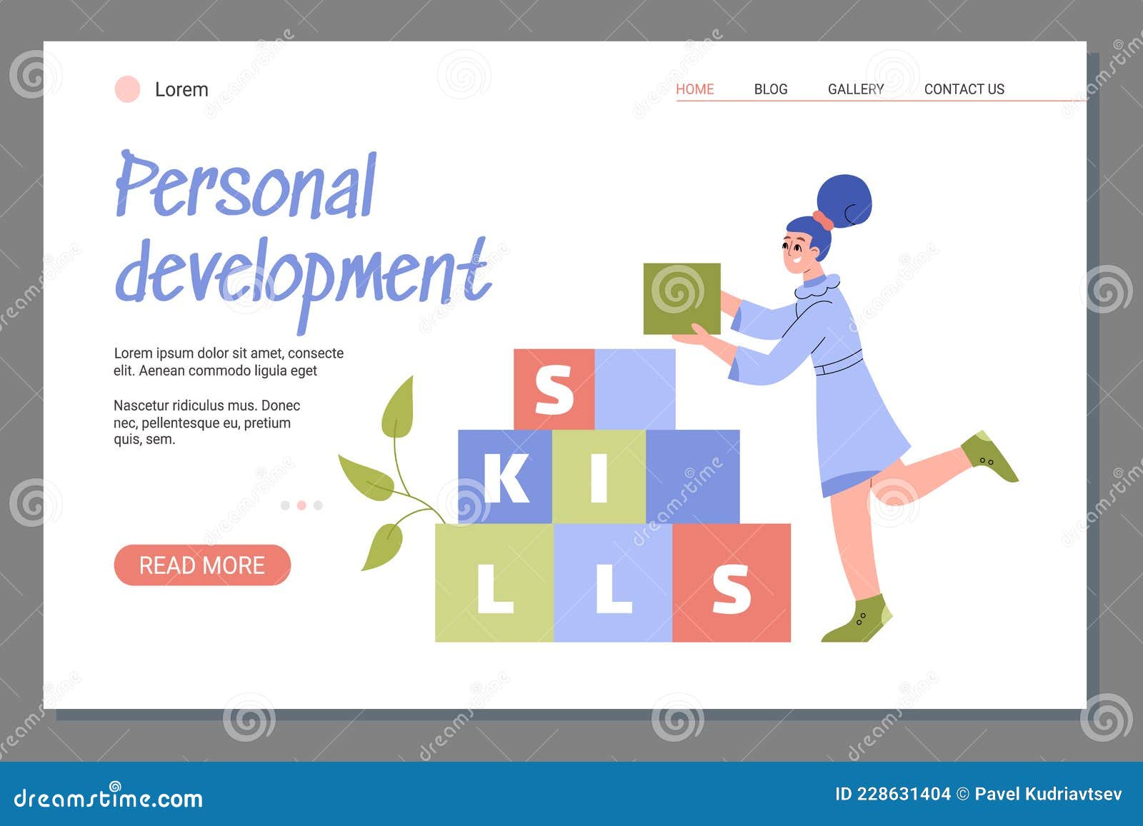 Web Template about Personal Development with Illustration of Girl Who ...
