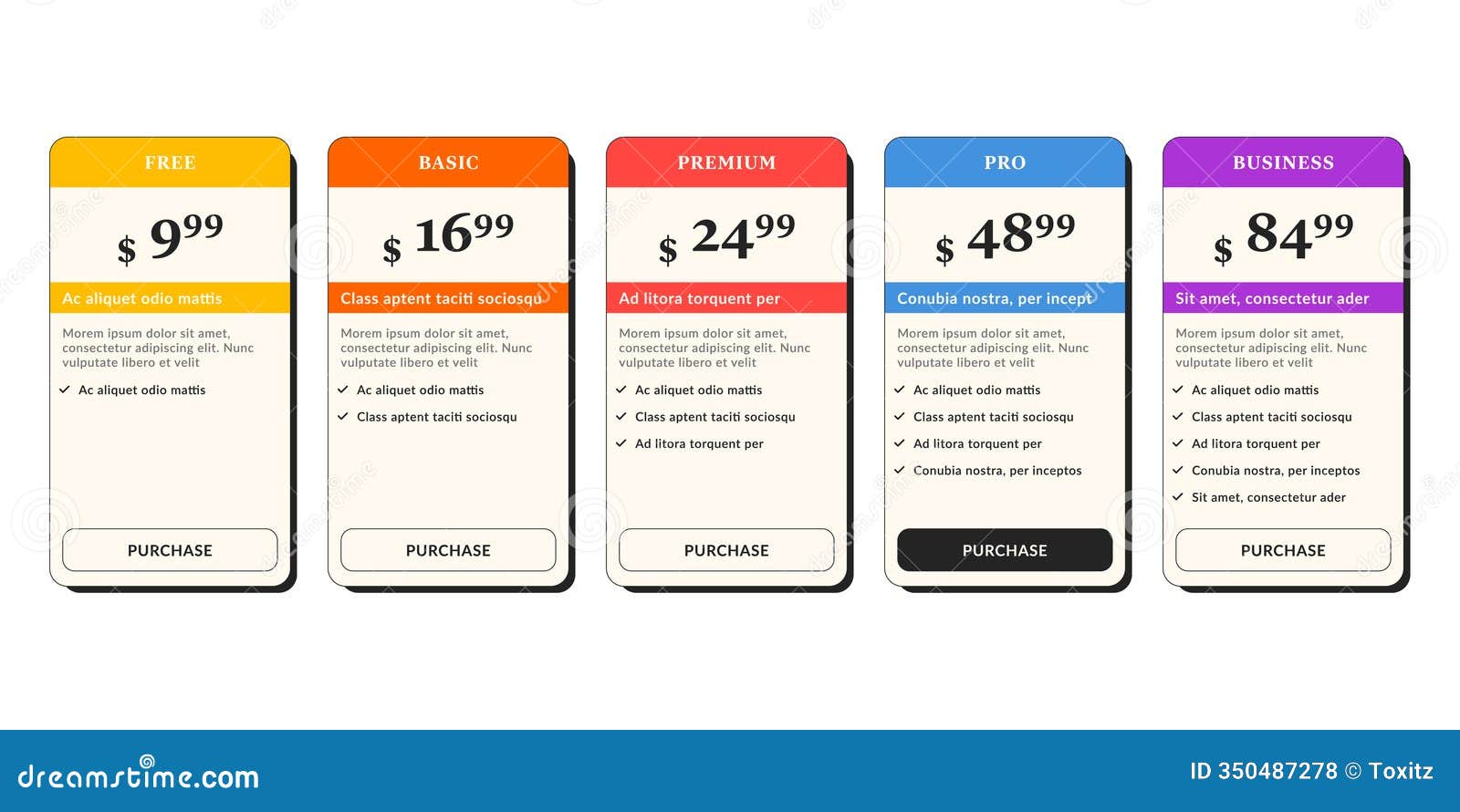 Web Template for Pricing Plans or Subscriptions. Product and Price ...