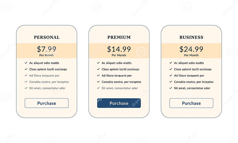 Web Template for Pricing Plans or Subscriptions. Product and Price ...