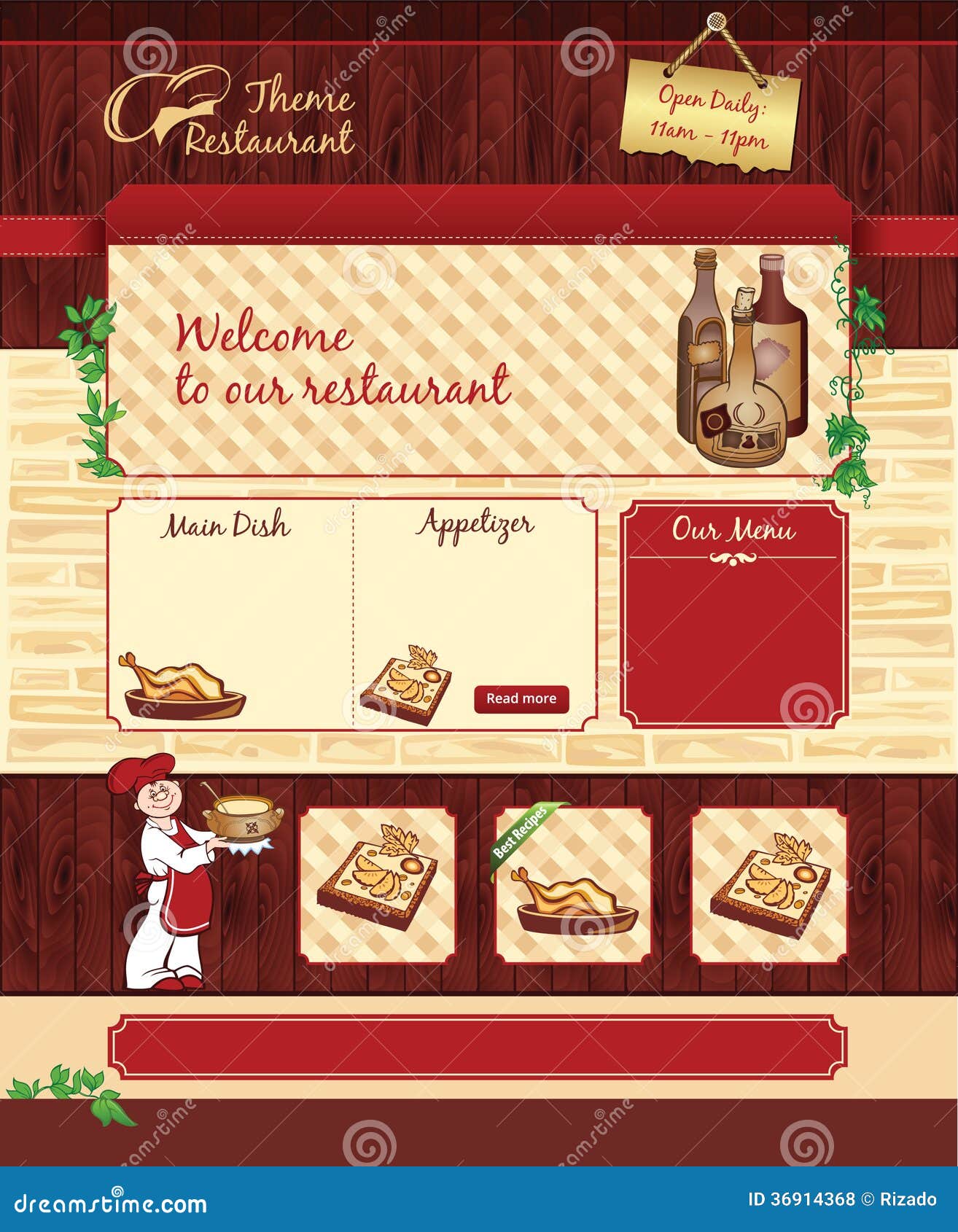 Web Template for Retro Restaurant or Cafe Stock Vector - Illustration ...