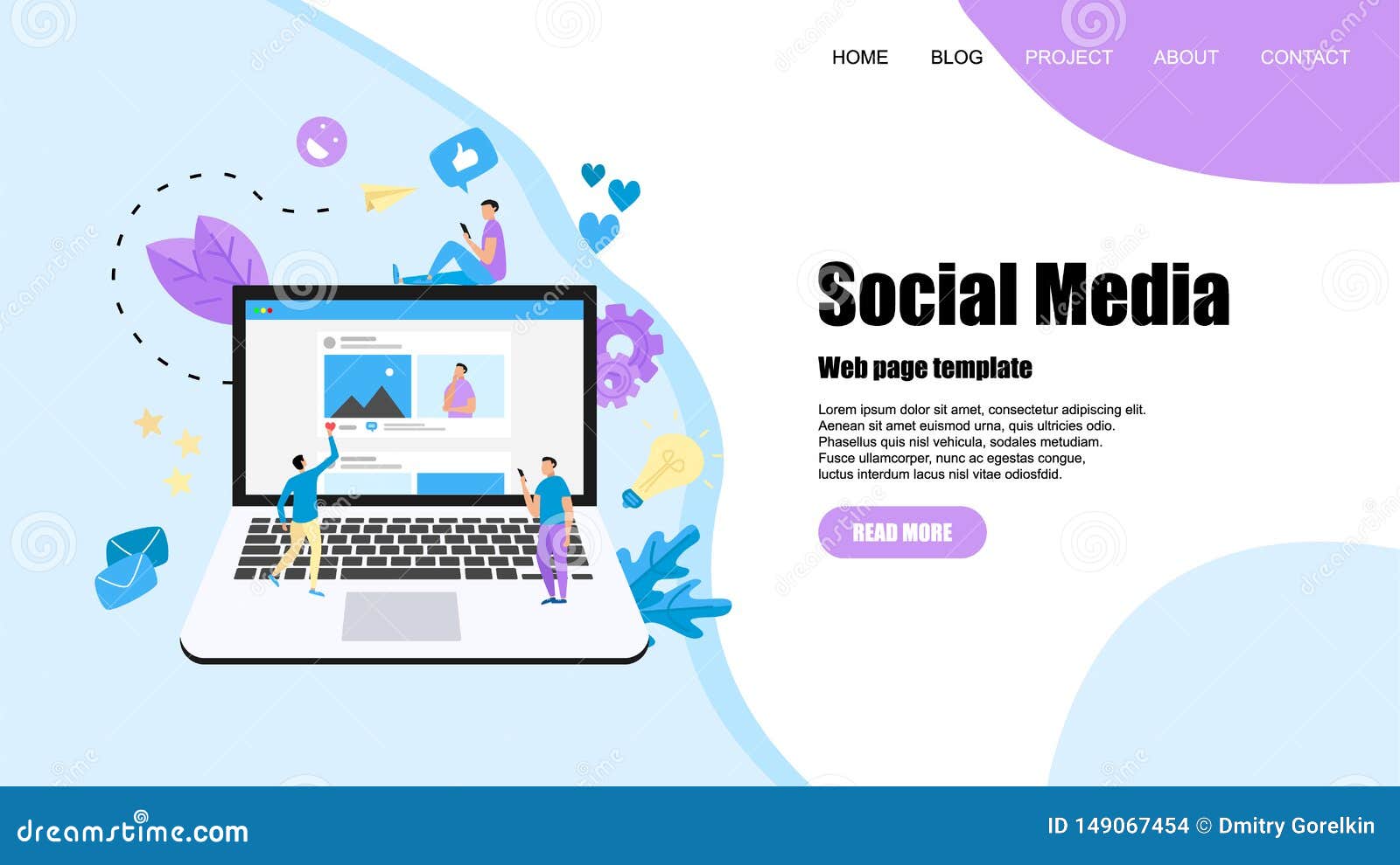 Web Template with Social Media Concept with Photo Content, Like and ...
