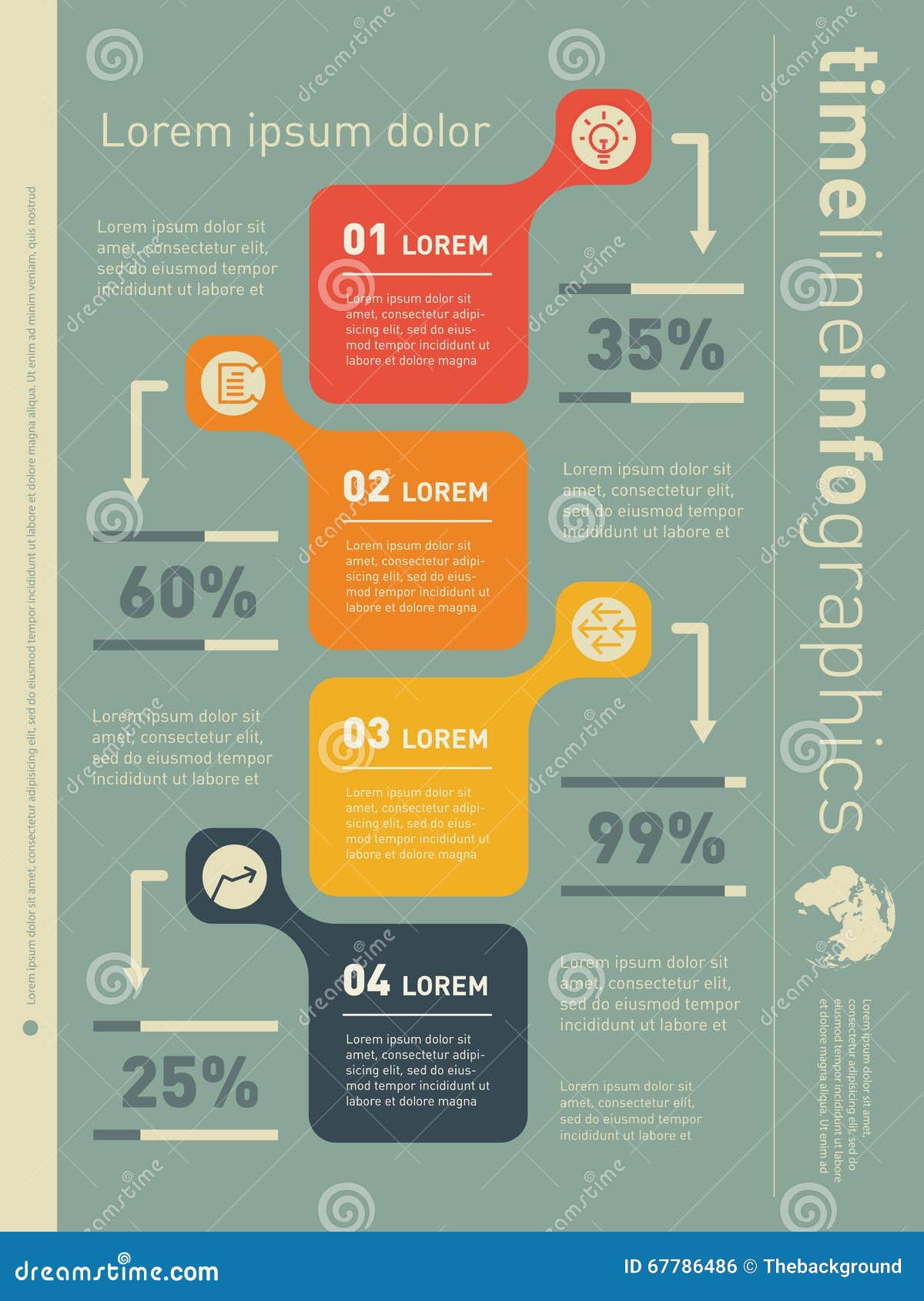 Vertical Diagram, 4 Numbered Elements With Pictograms Cartoon Vector ...