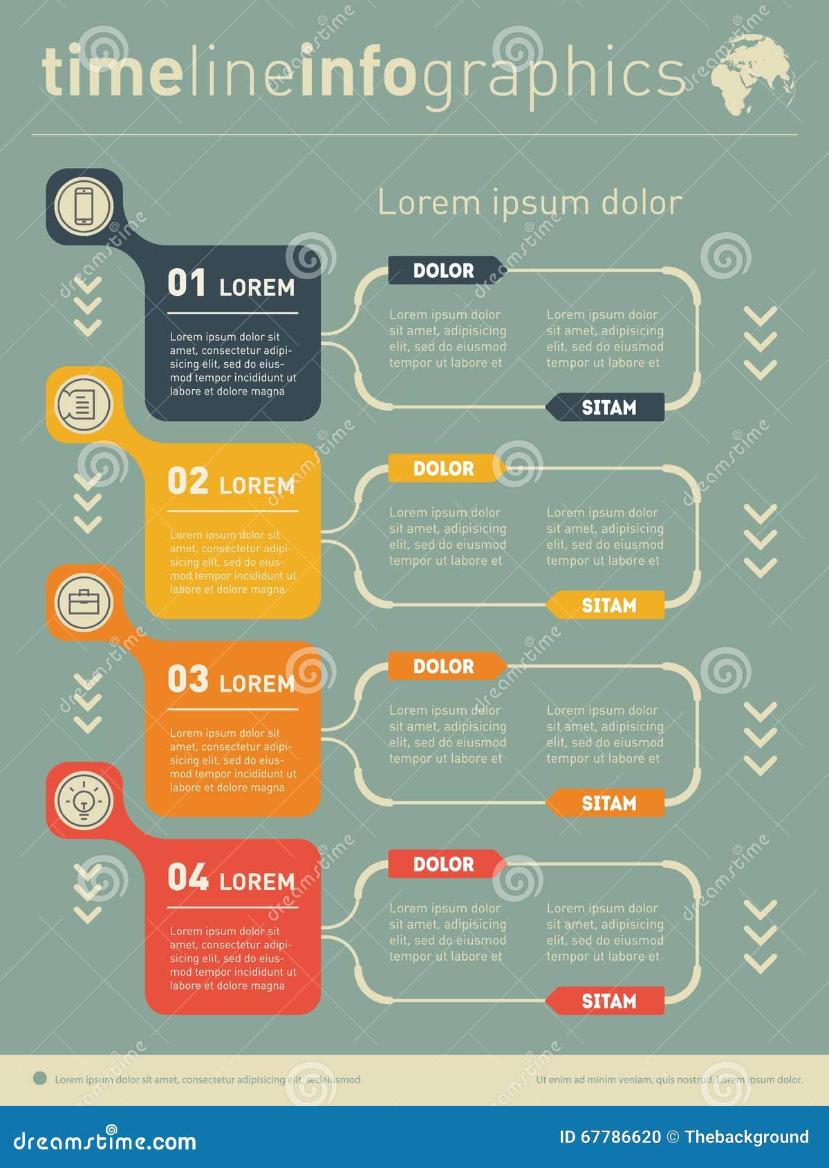 Vertical Diagram, 4 Numbered Elements With Pictograms Cartoon Vector ...