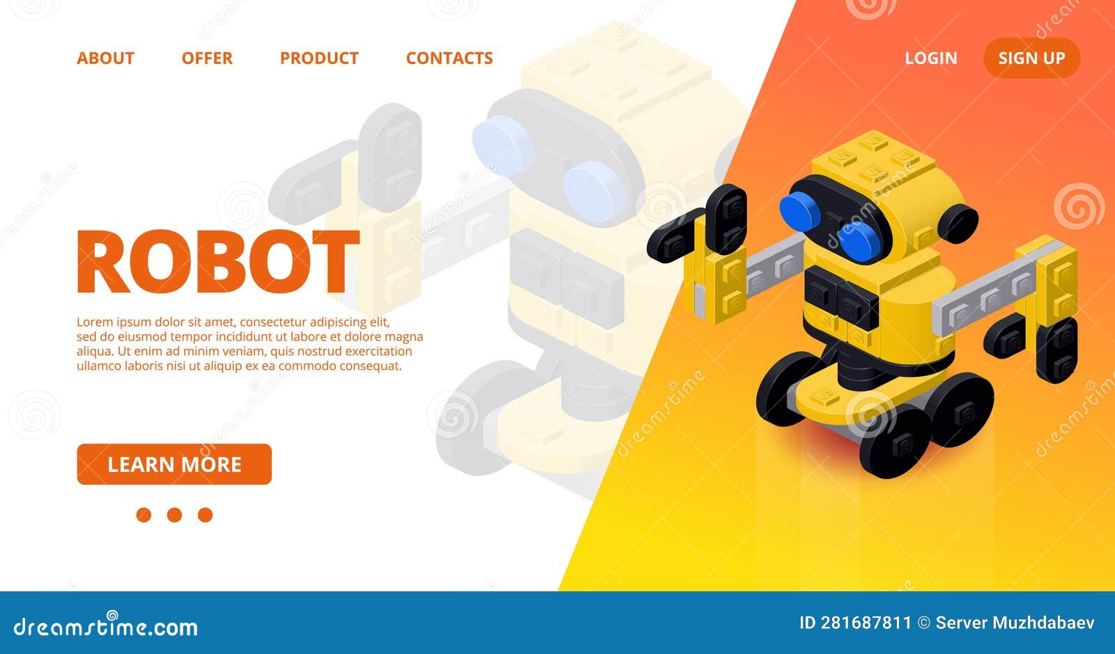 Web Template with a Yellow Robot Assembled from Plastic Blocks in ...