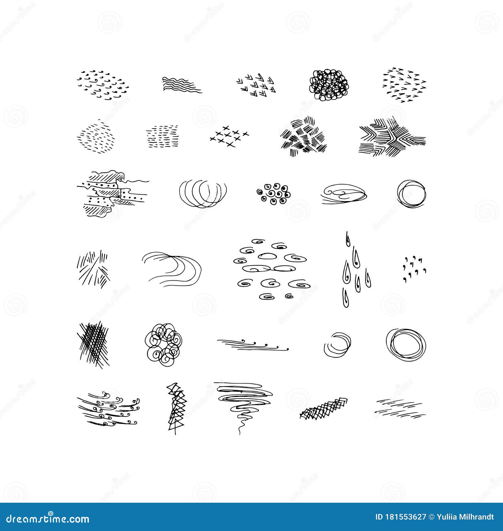 Texture Set. Design Elements. Hand Drawn Vector Stock Illustration ...