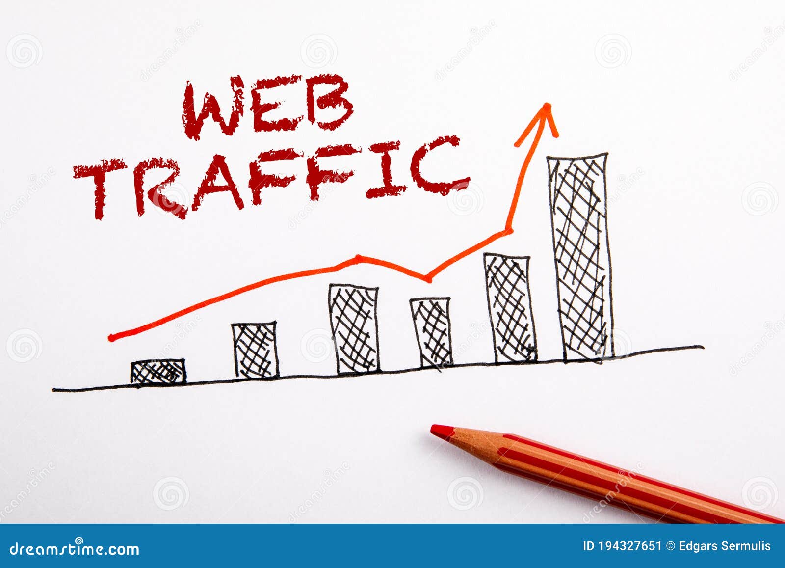 WEB TRAFFIC Concept. Statistics Graph with Arrow. Red Pencil on a Sheet ...