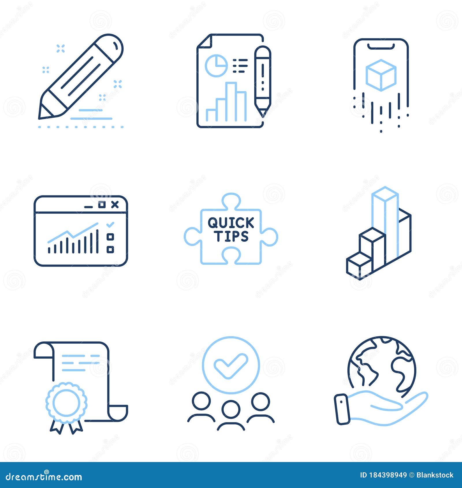 Web Traffic, Report Document and Augmented Reality Icons Set. Quick ...