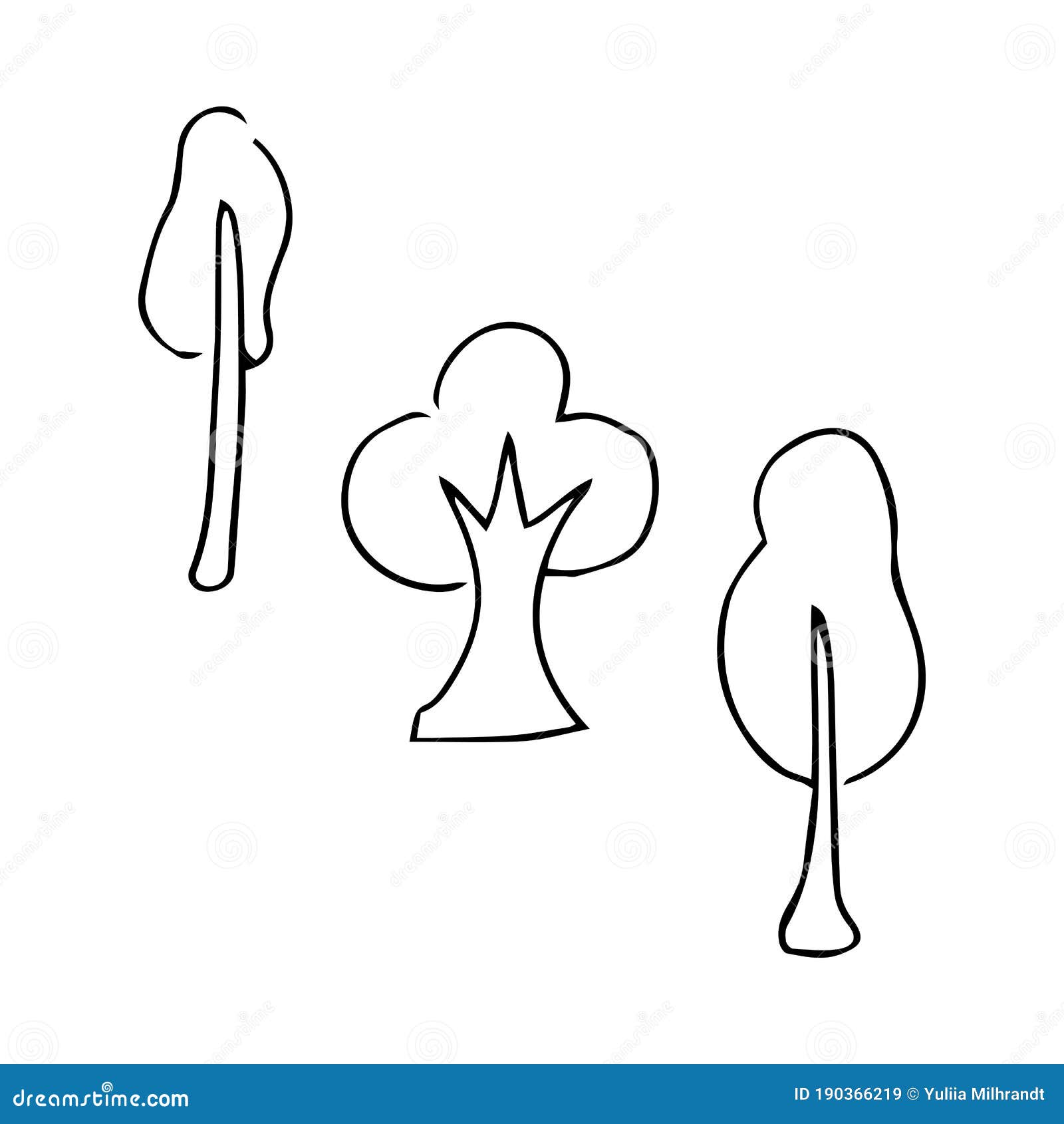 Tree Icon Set. Hand Drawn Vector Isolated Monochrome Stock Illustration ...