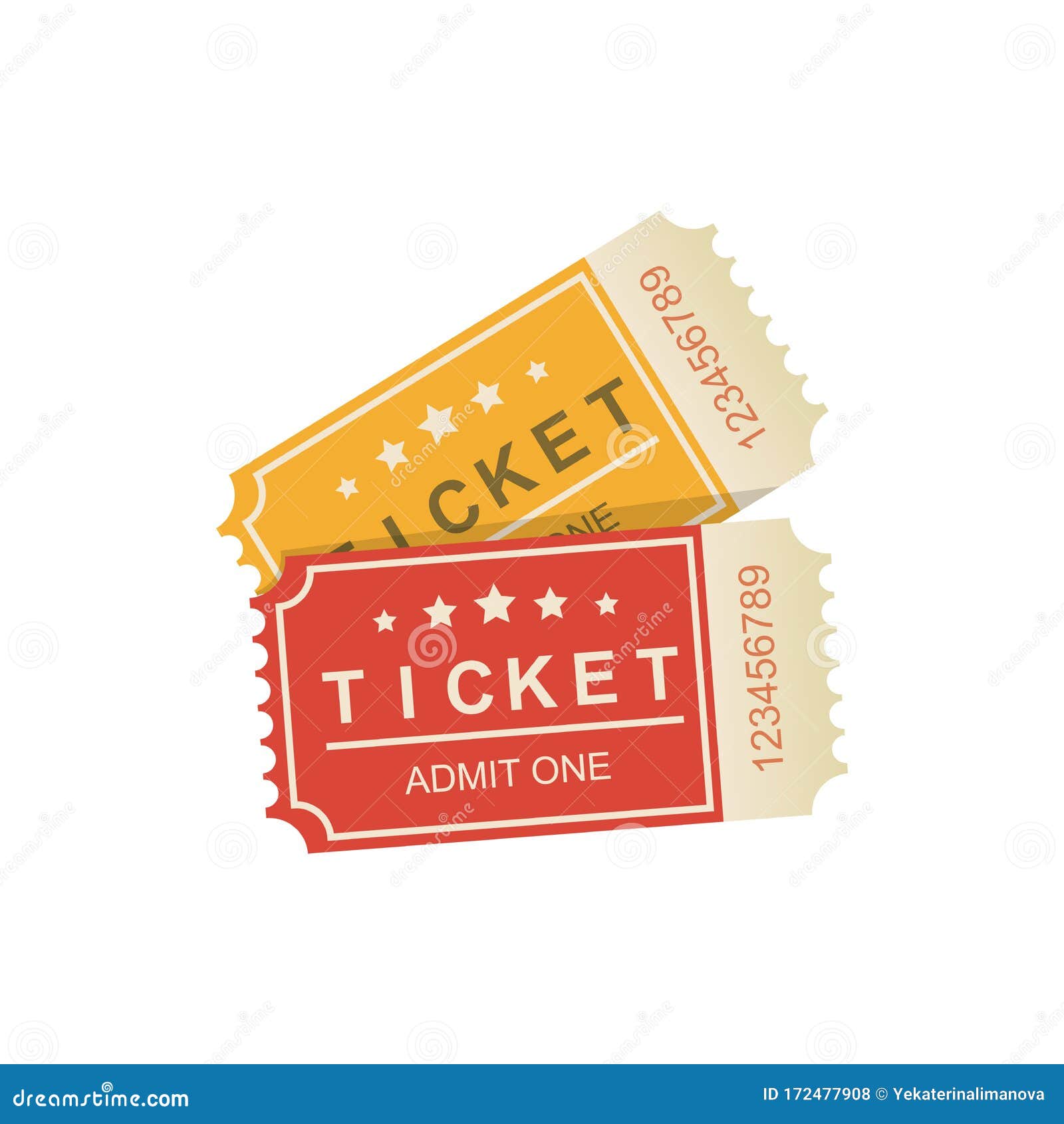 Two tickets, admit one stock vector. Illustration of cinema - 172477908