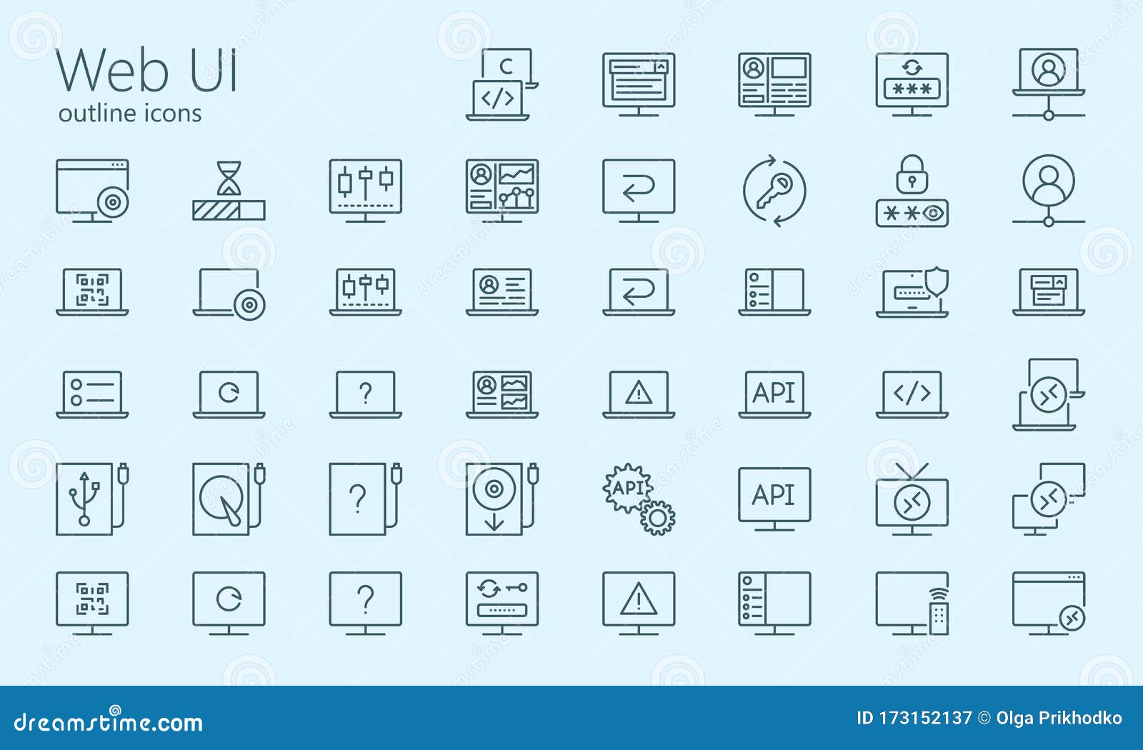 Web UI outline iconset stock vector. Illustration of remote - 173152137