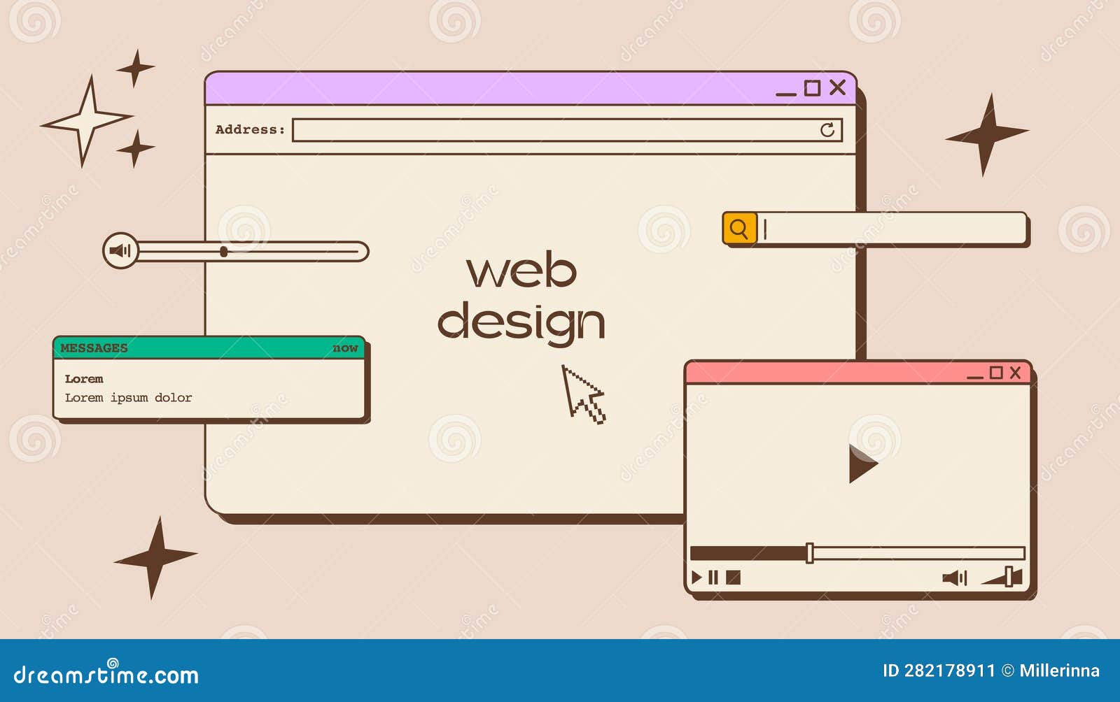 Web UI UX Design. Web Design Concept Banner in Retro Style. Studio Prototyping or Coding Web ...