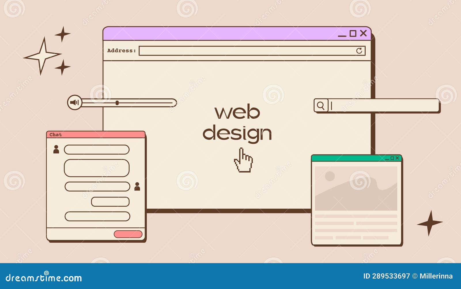 Web UI UX Design. Web Design Concept Banner in Retro Style. Studio Prototyping or Coding Web ...