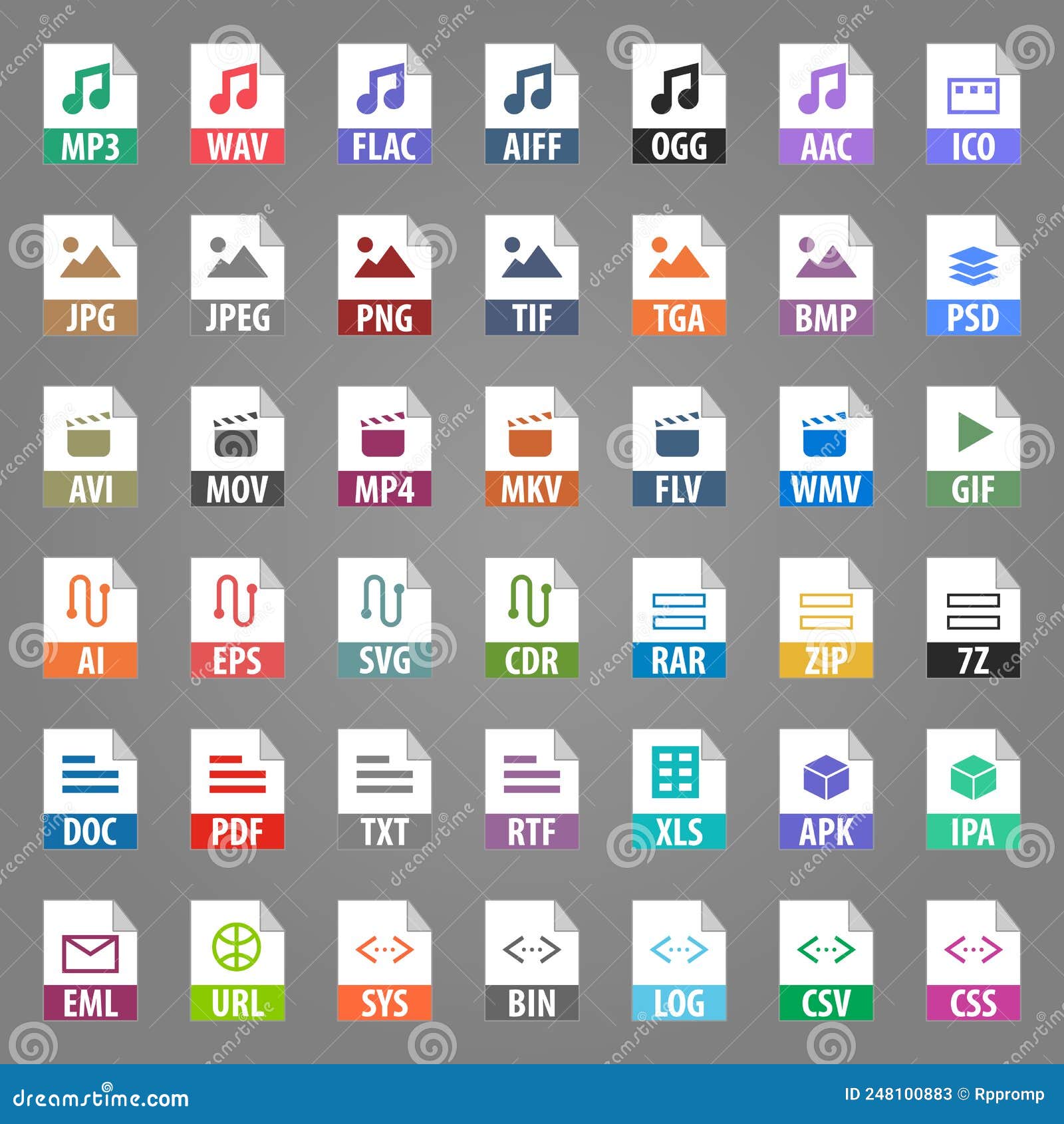 File types icons set stock vector. Illustration of download - 248100883