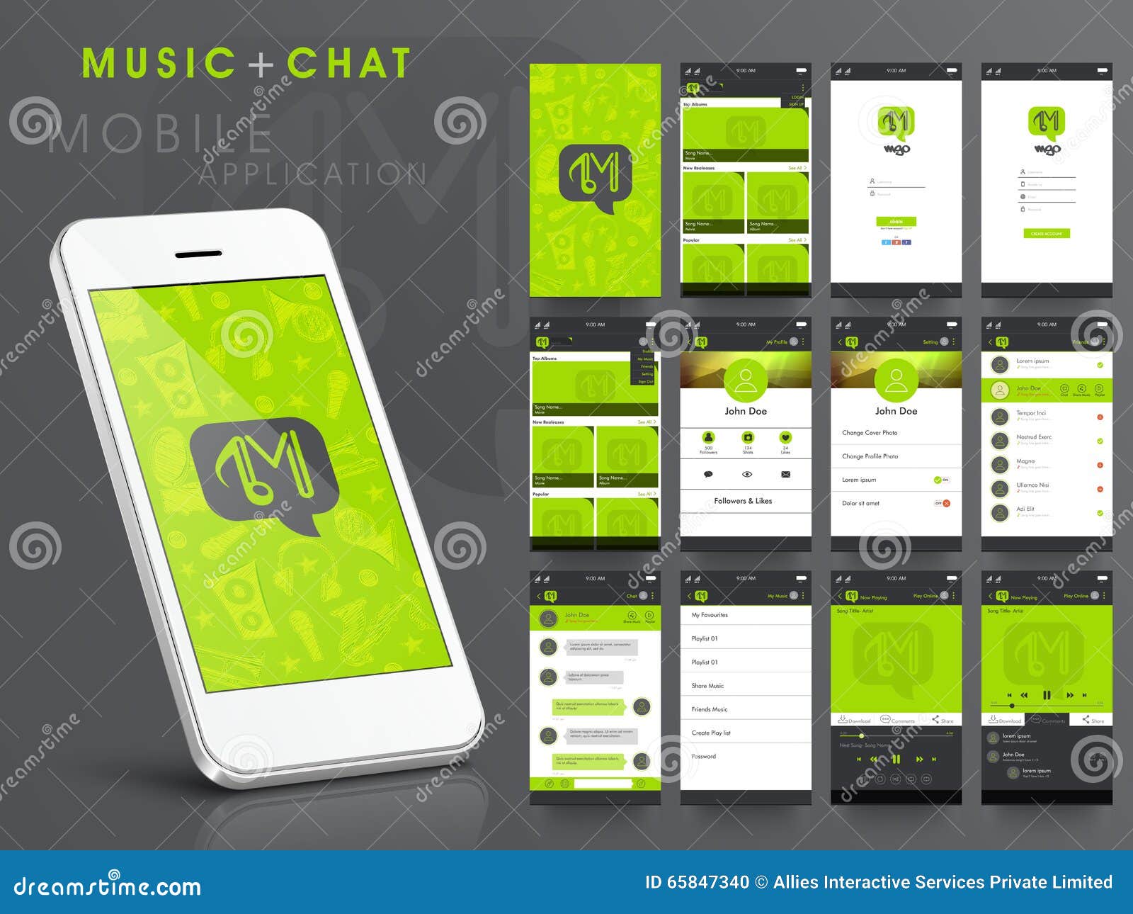 Web User Interface of Music and Chat for Smartphone. Stock Illustration ...