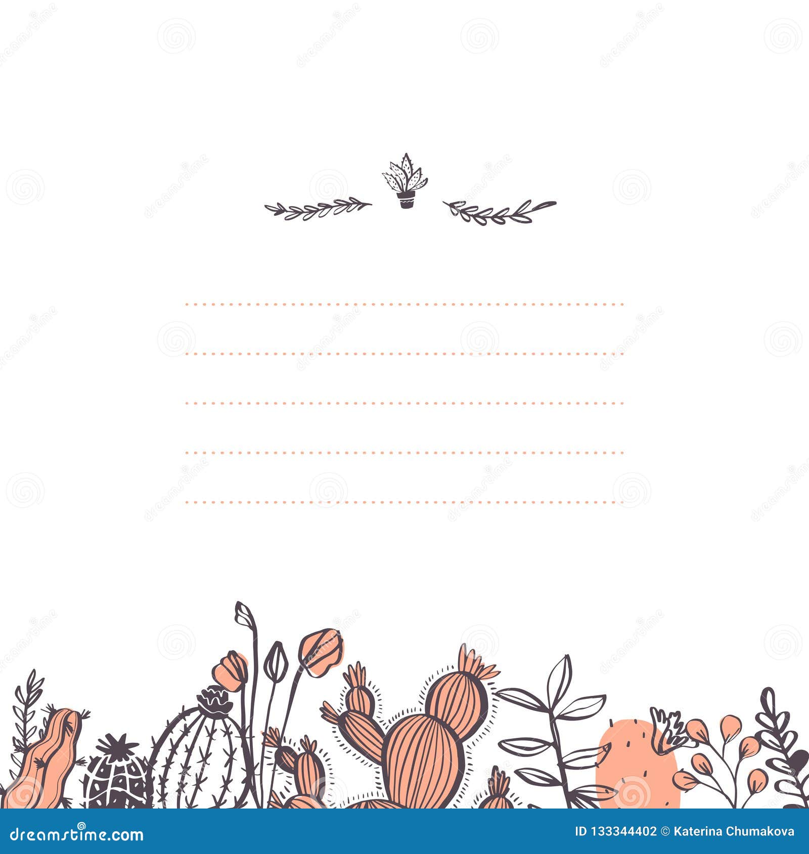 Vector Abstract Card Design Template With Cactus, Branches, Floral ...