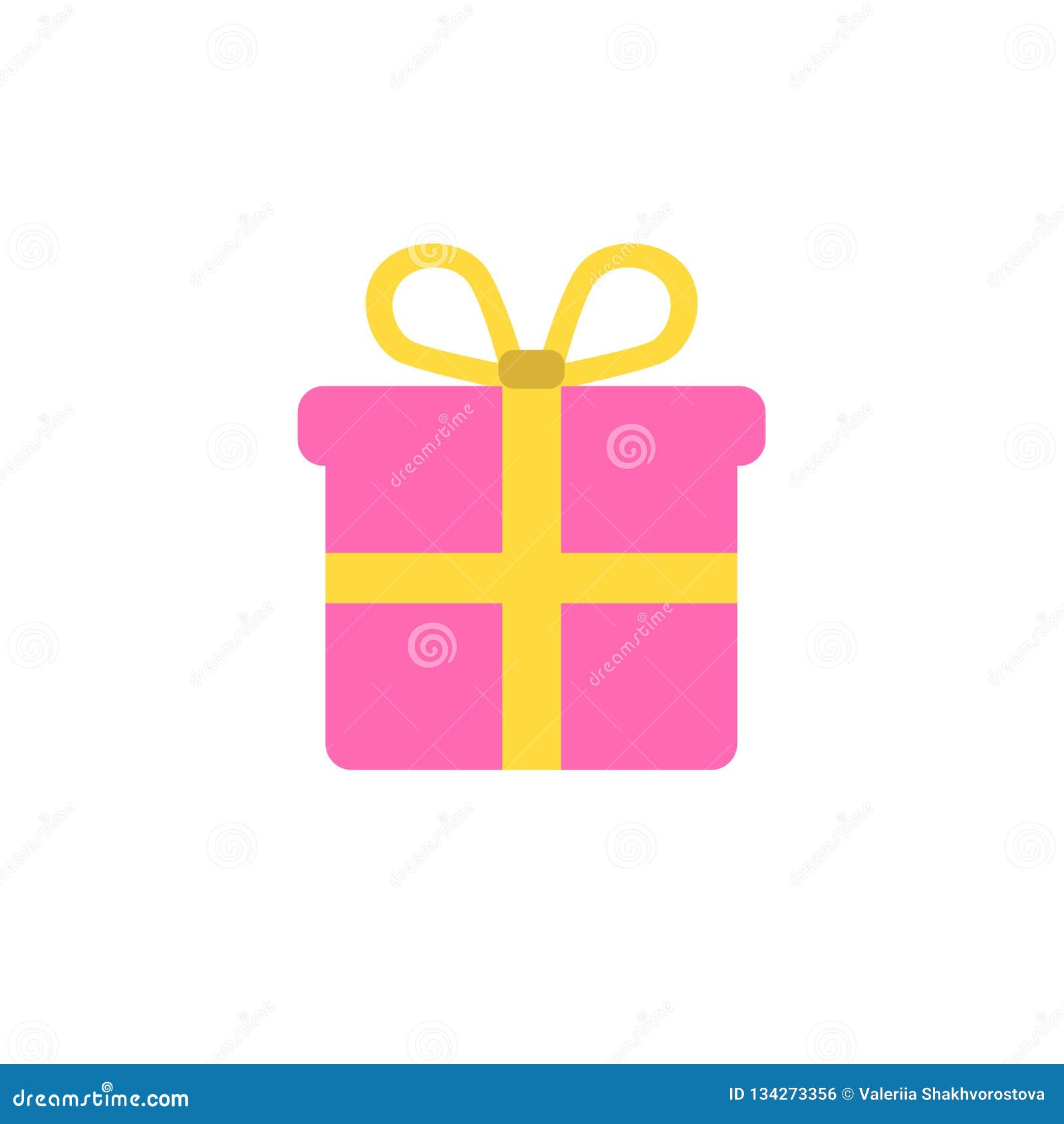 Web Vector Flat Icon of a Pink Gift Box with Yellow Bow. Element of ...