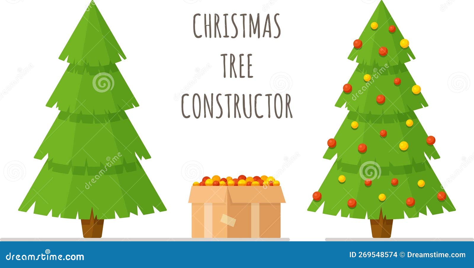 Two Christmas Trees and a Box with Christmas Toys Isolated on a White ...