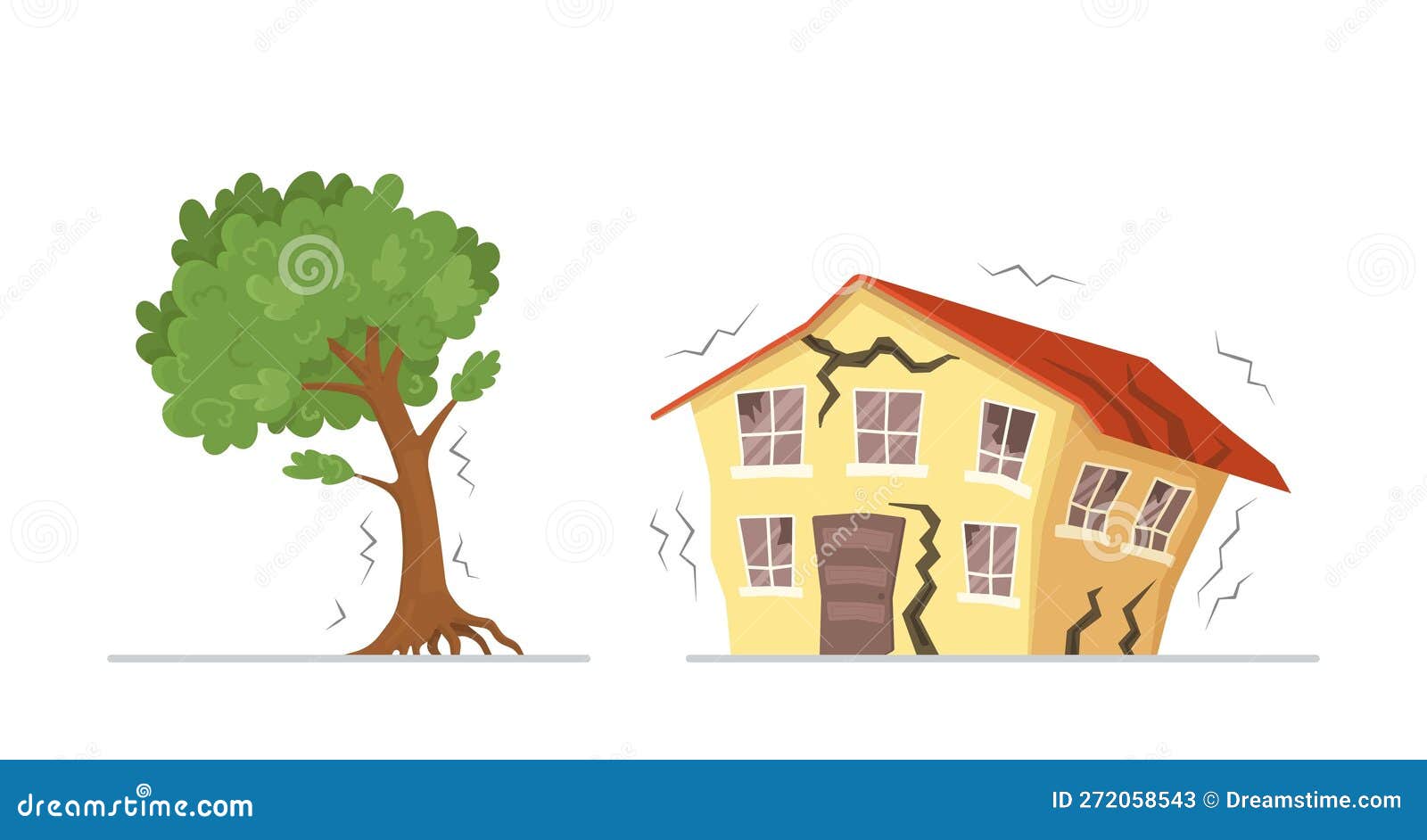 Vector Illustration Of The Earthquake. Yellow Earthquake Sprayed House ...