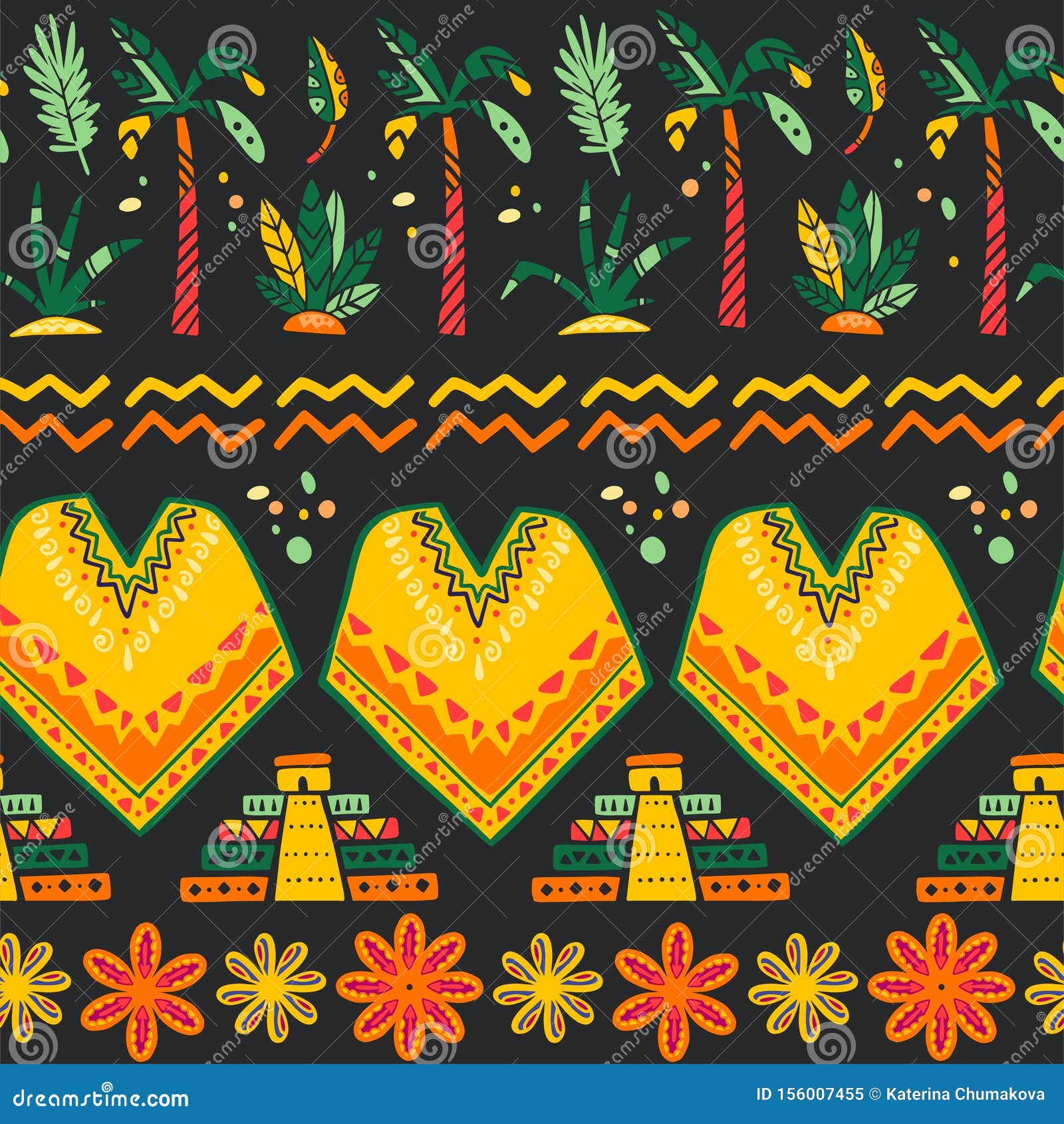 Vector Seamless Pattern with Mexico Traditional Decor Elements Stock ...