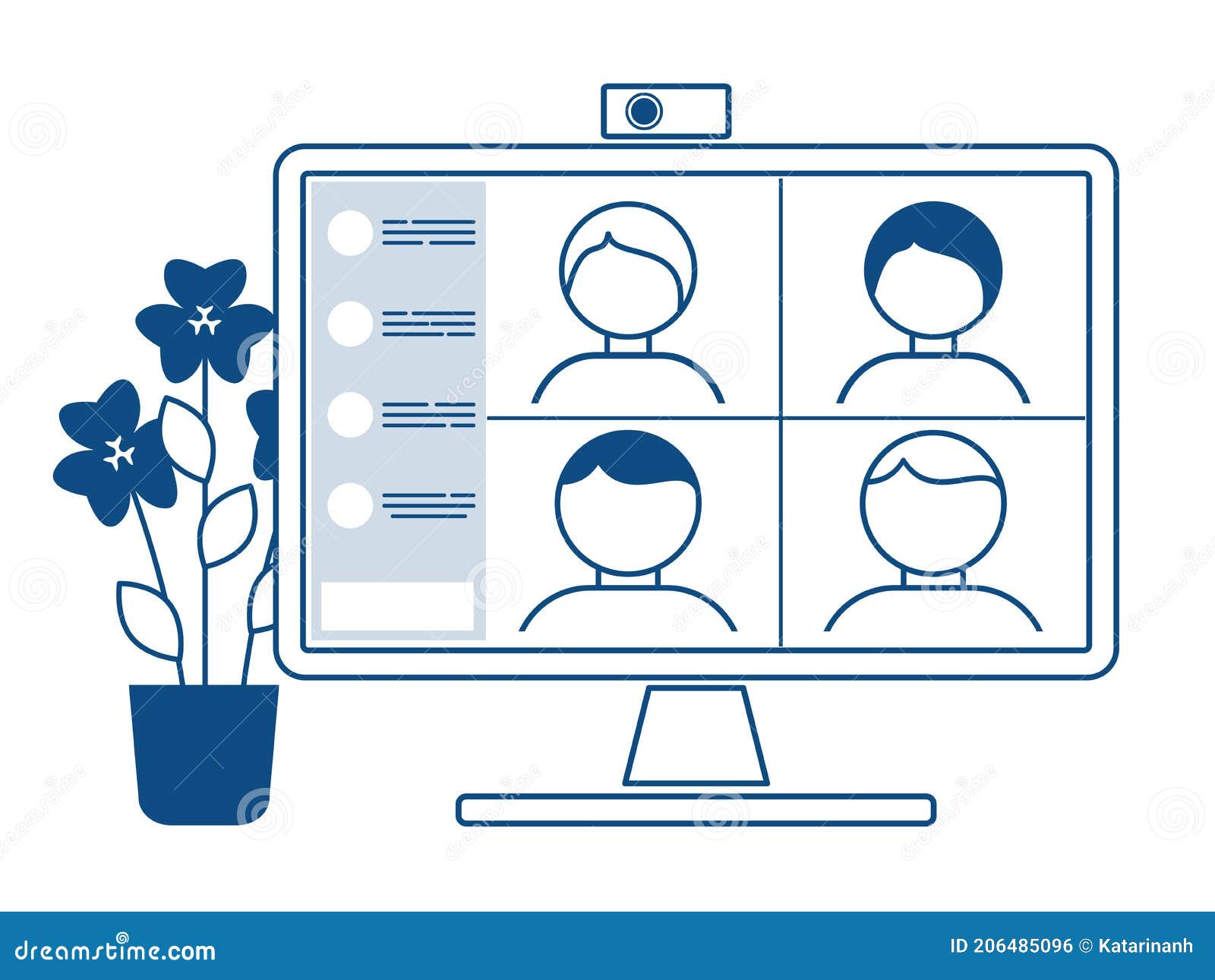 Videoconference Concept Design On World Map Background. Online Meeting ...