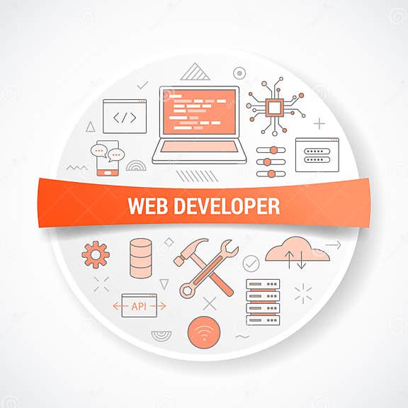 Web Website Developer with Icon Concept with Round or Circle Shape ...