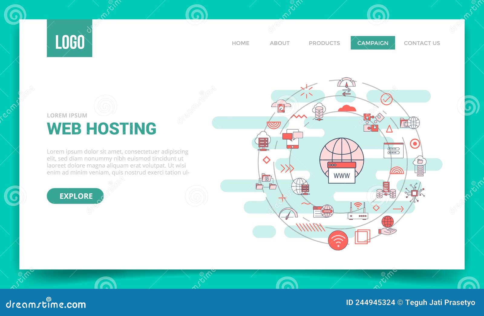 Web or Website Hosting Concept with Circle Icon for Website Template or ...