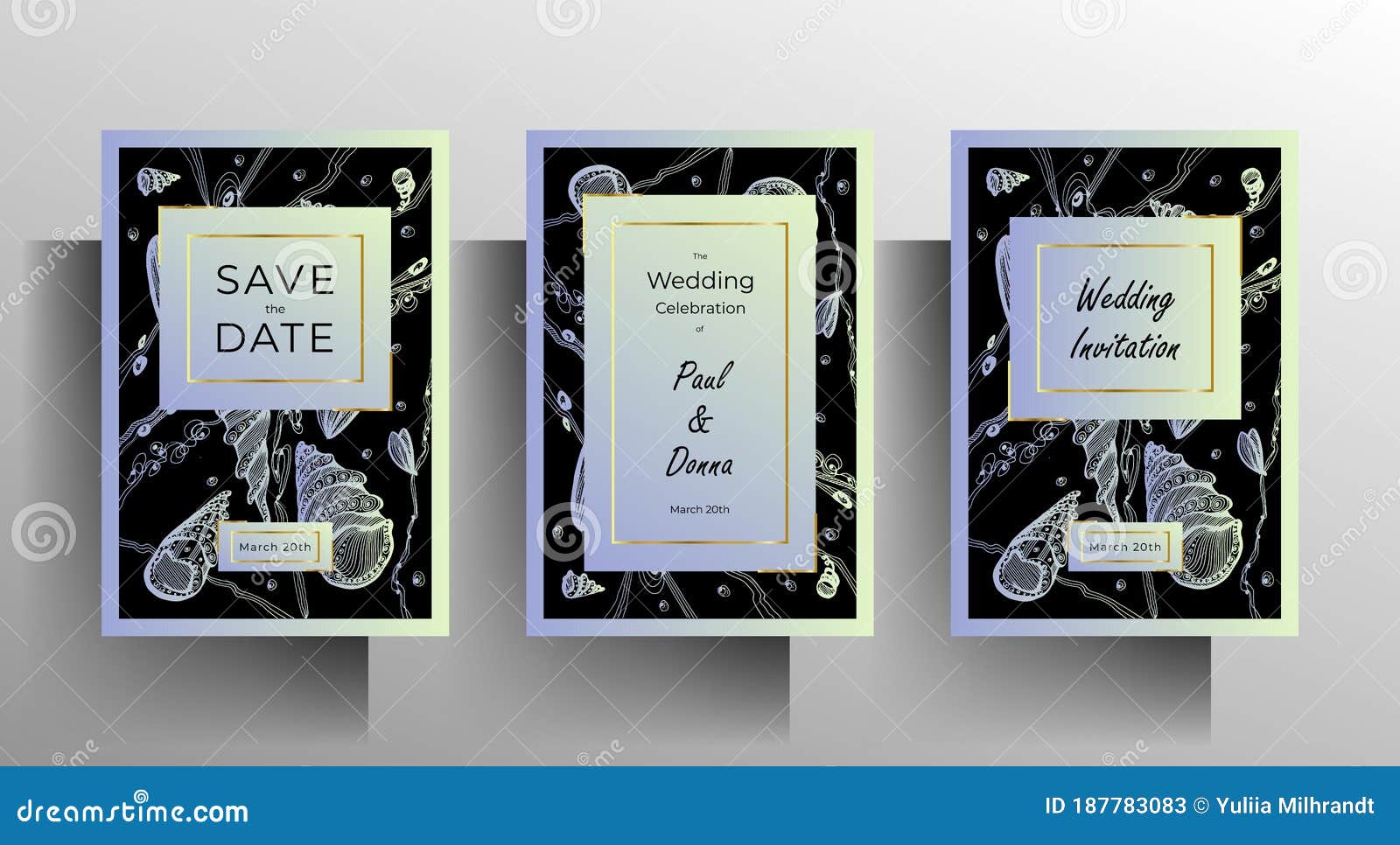 Wedding Invitation Template Set. Strict Design Stock Illustration ...
