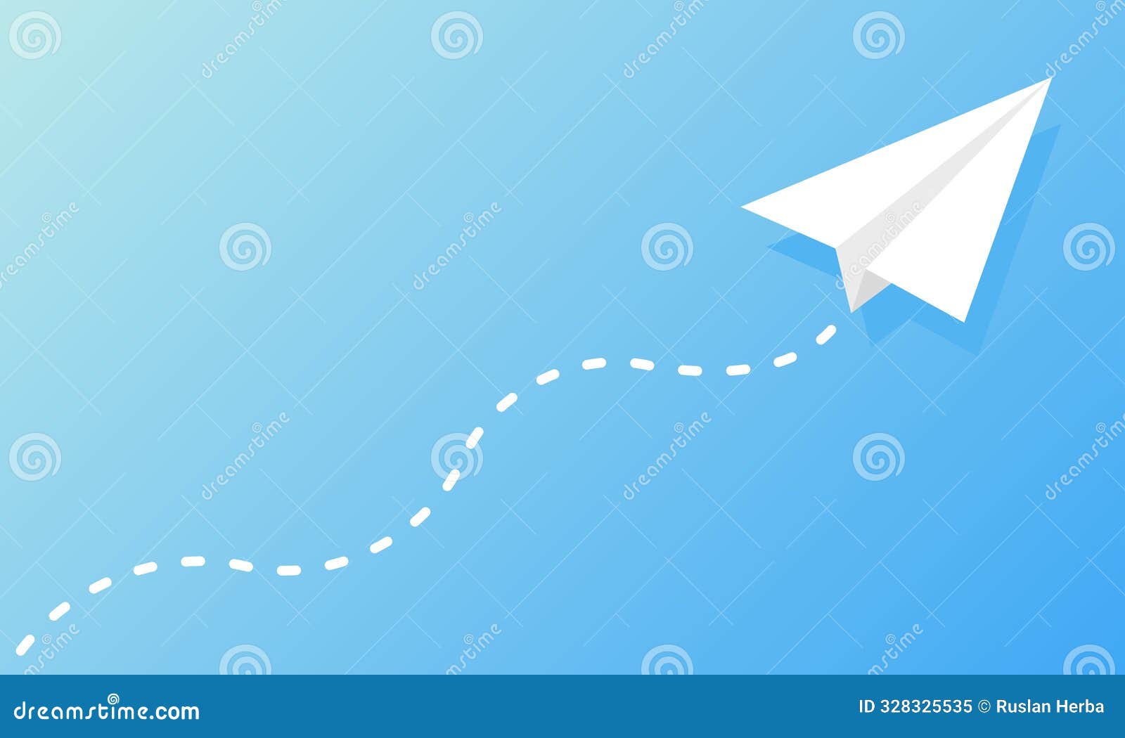 White Paper Plane with Line Route on Blue Background. Flying Plane with ...