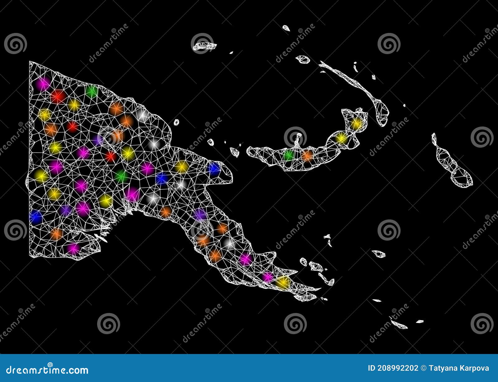 Linear Map Of Papua New Guinea With Rainbow Colored Gradient Cartoon ...