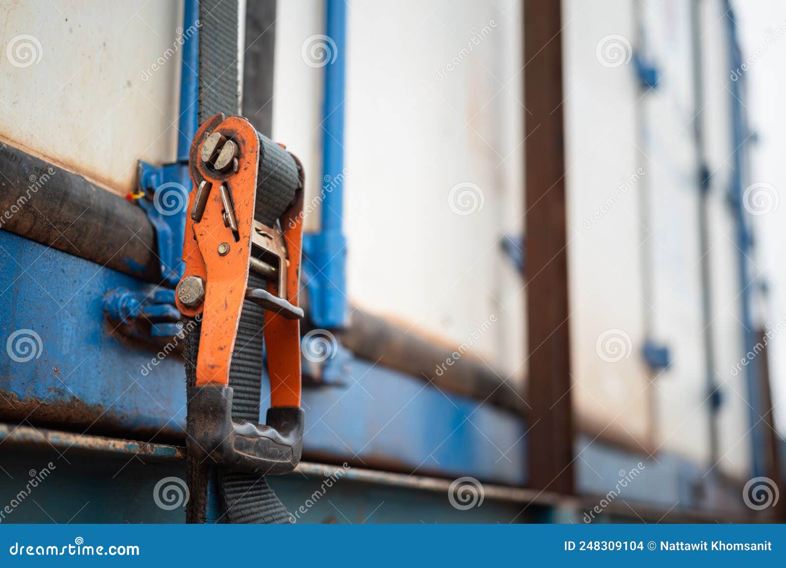 Webbing Belt Strap Lashing To Secure Container Load. Stock Photo ...