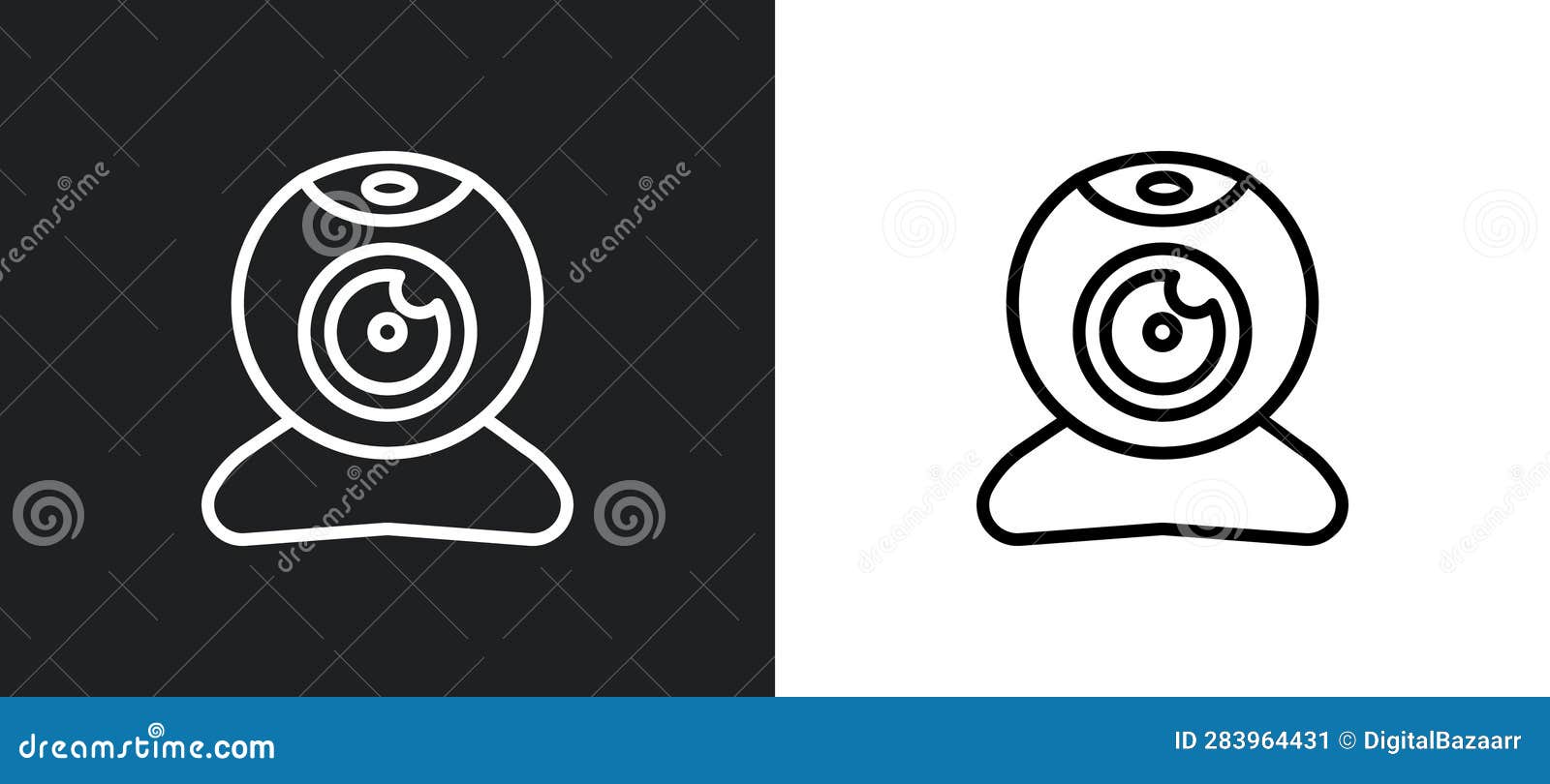 Webcamera Outline Icon in White and Black Colors. Webcamera Flat Vector Icon from Computer ...