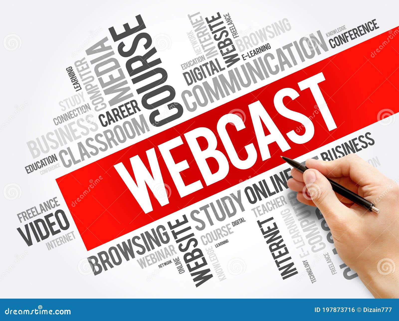 Webcast word cloud collage stock photo. Image of media - 197873716