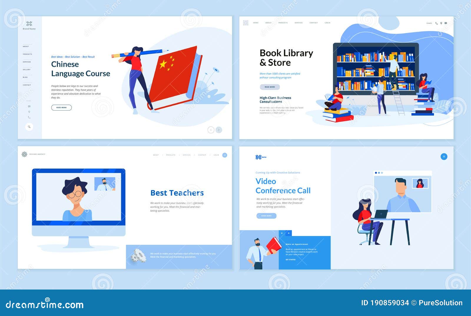 Web Page Design Templates of Work from Home, Video Calling, Education ...