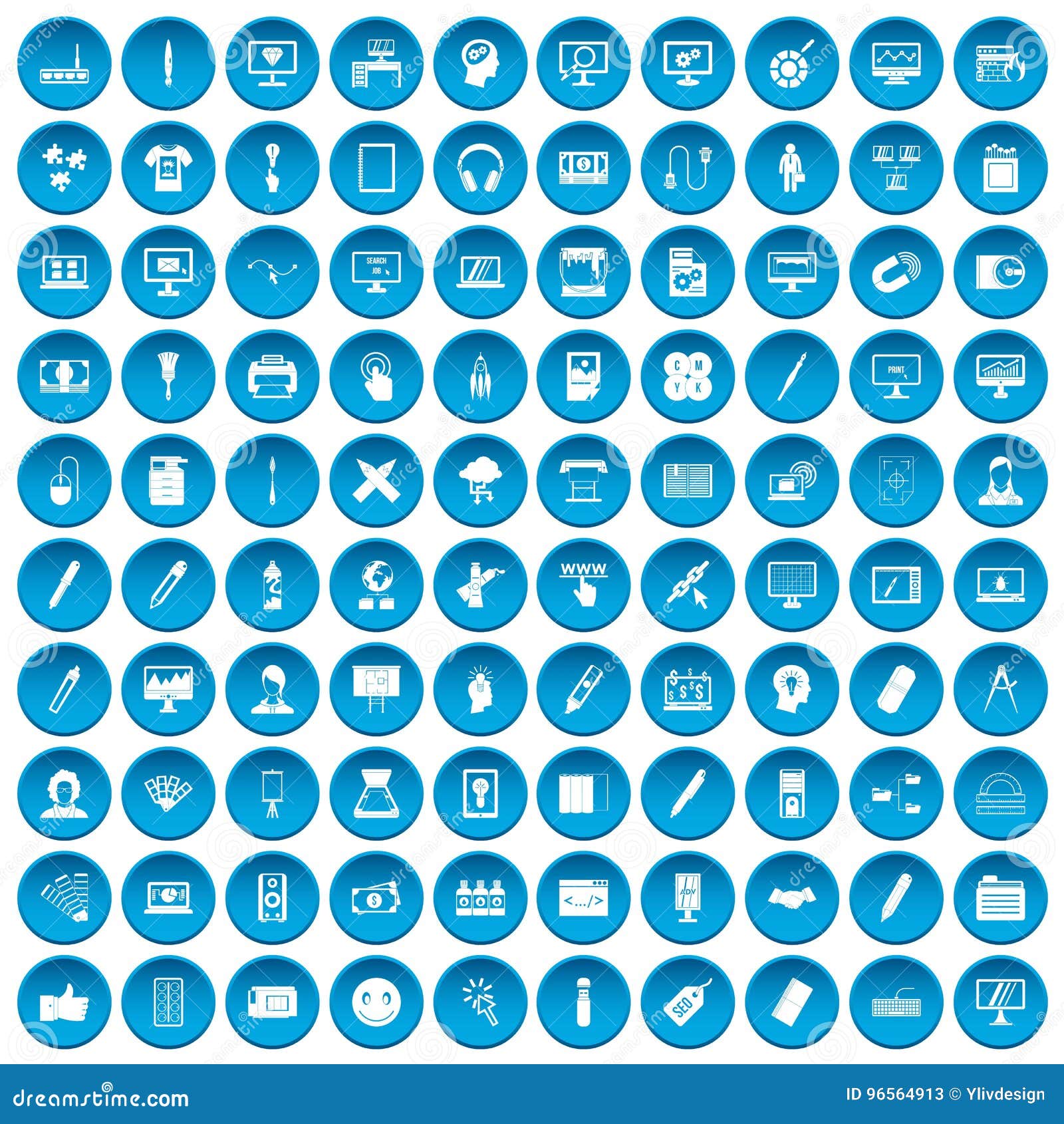 100 Webdesign Icons Set Blue Stock Vector - Illustration of designer ...