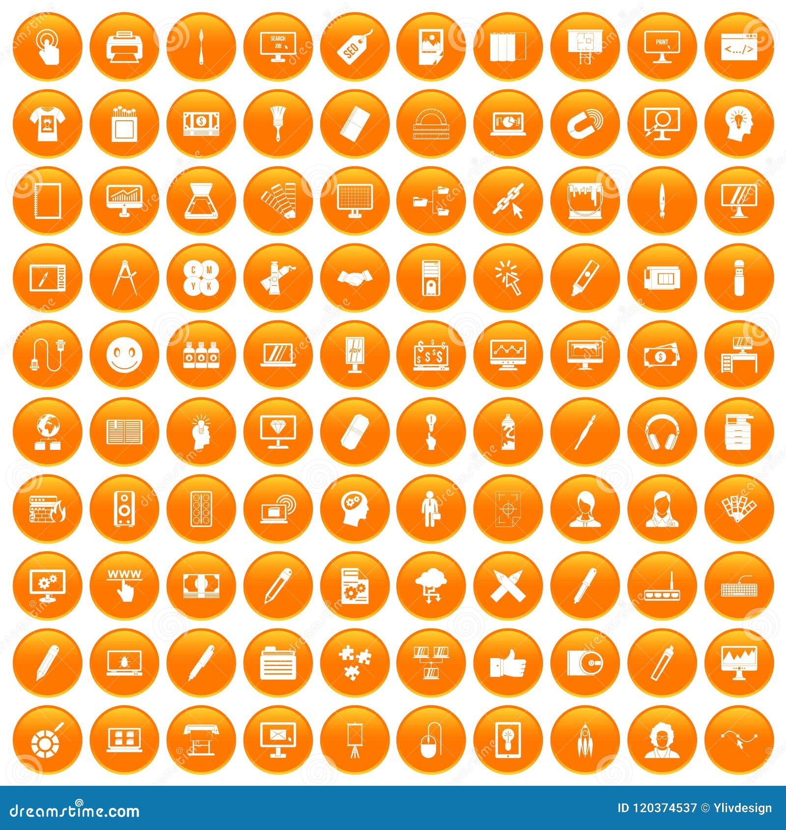 100 Webdesign Icons Set Orange Stock Vector - Illustration of eraser ...