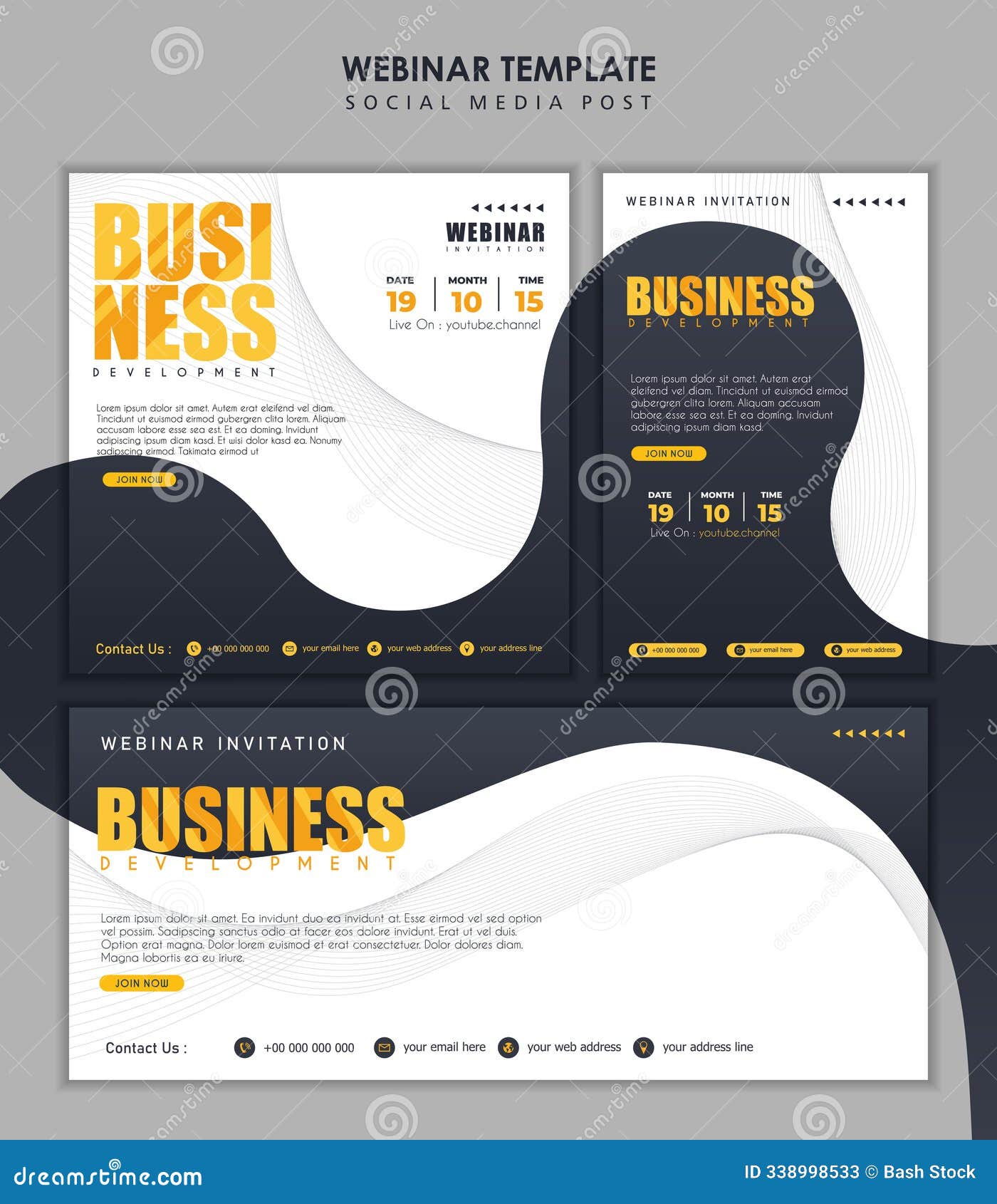 Webinar Banner Invitation Template with Blue Color Curved Wave Design ...