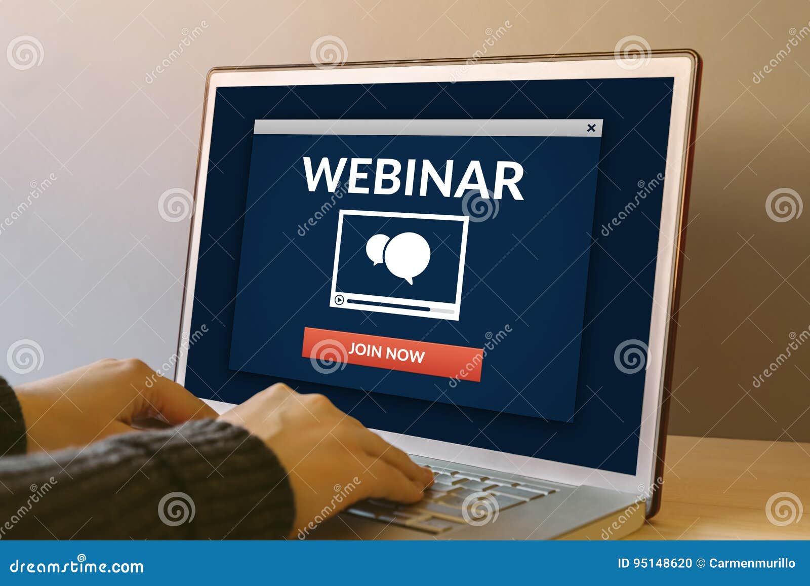Webinar Concept on Laptop Computer Screen on Wooden Table Stock Photo ...