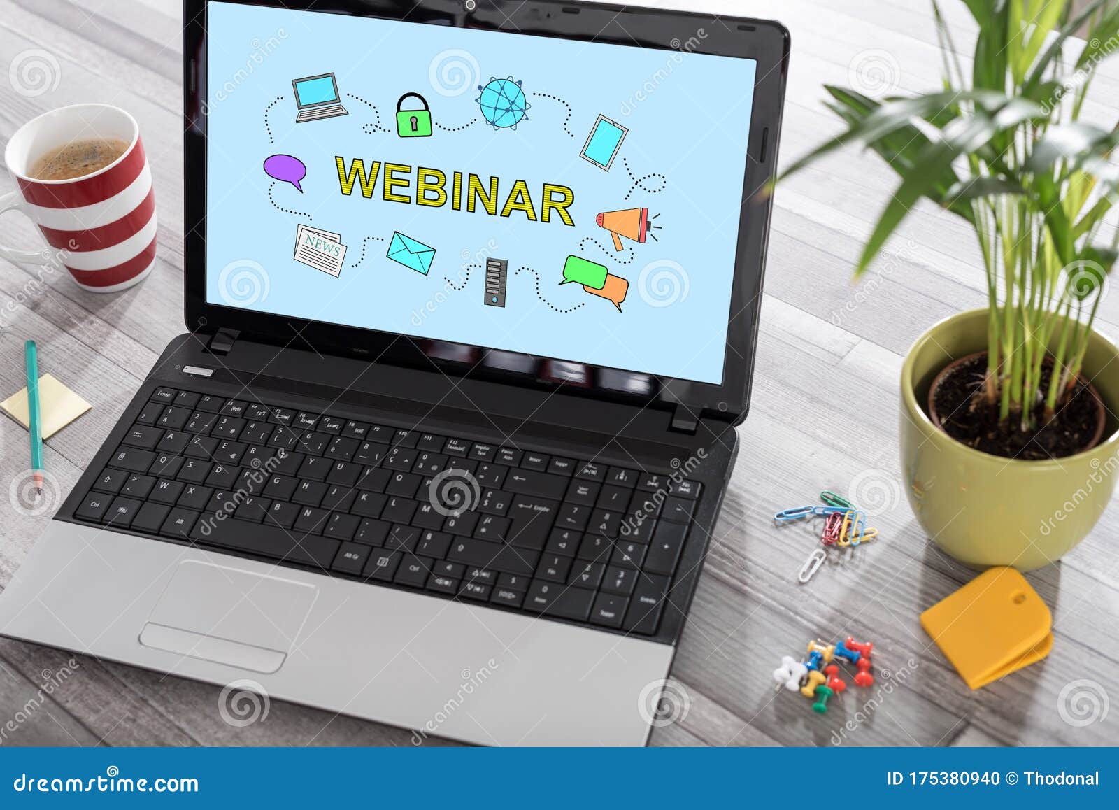 Webinar Concept on a Laptop Stock Photo - Image of desk, webinar: 175380940