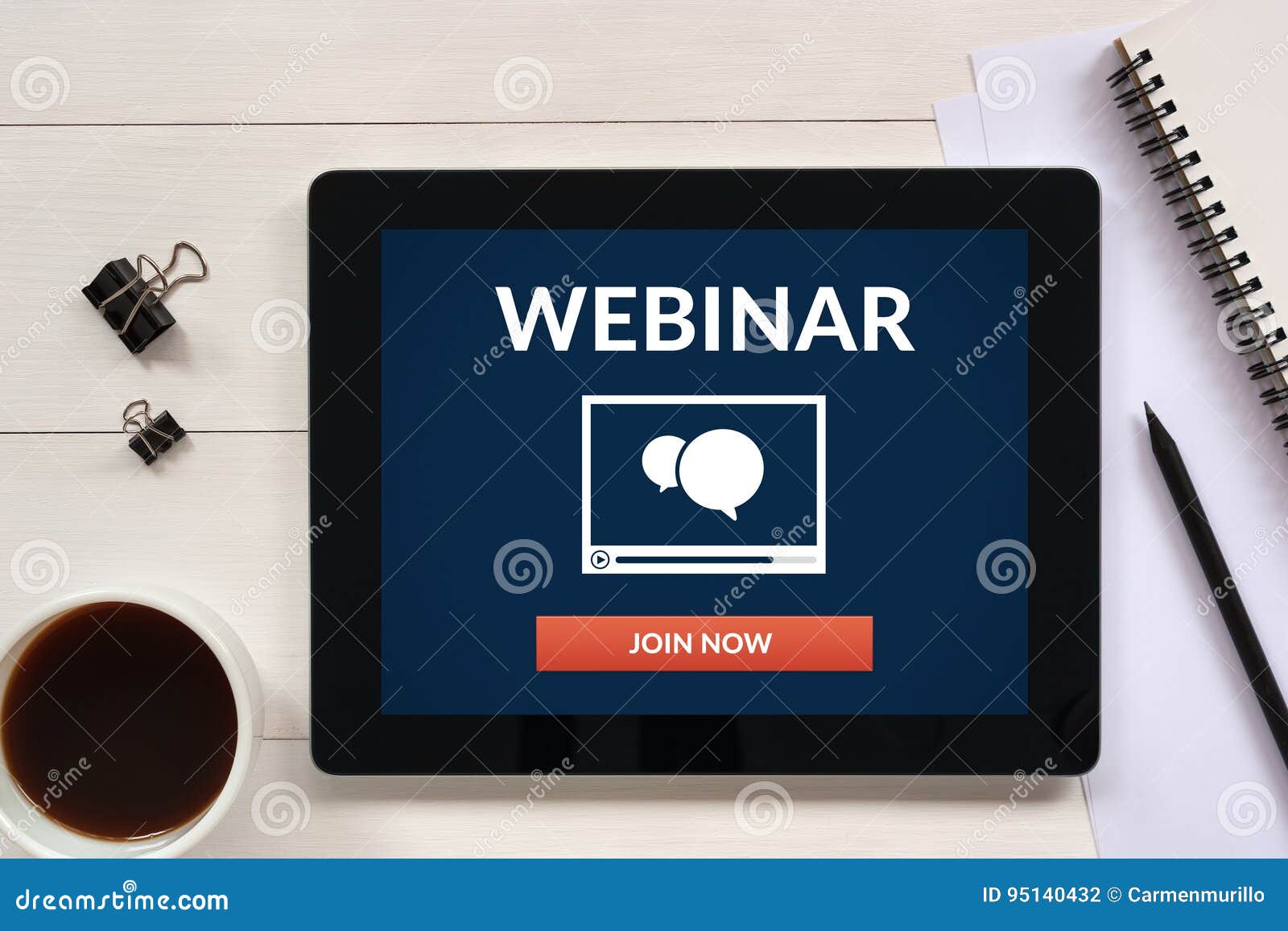 Webinar Concept on Tablet Screen with Office Objects Stock Photo ...