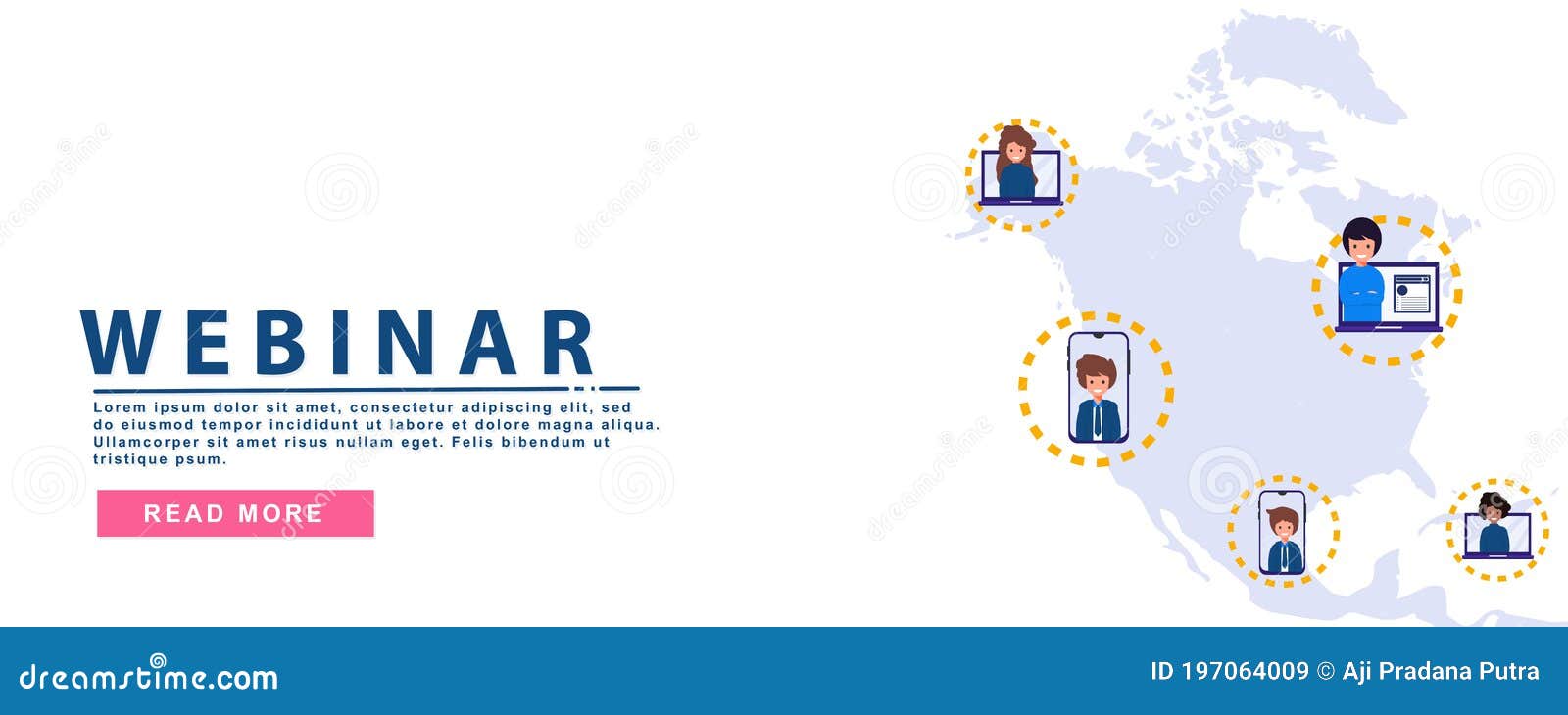Webinar Design Concept with Map of North America. Internet Conference ...